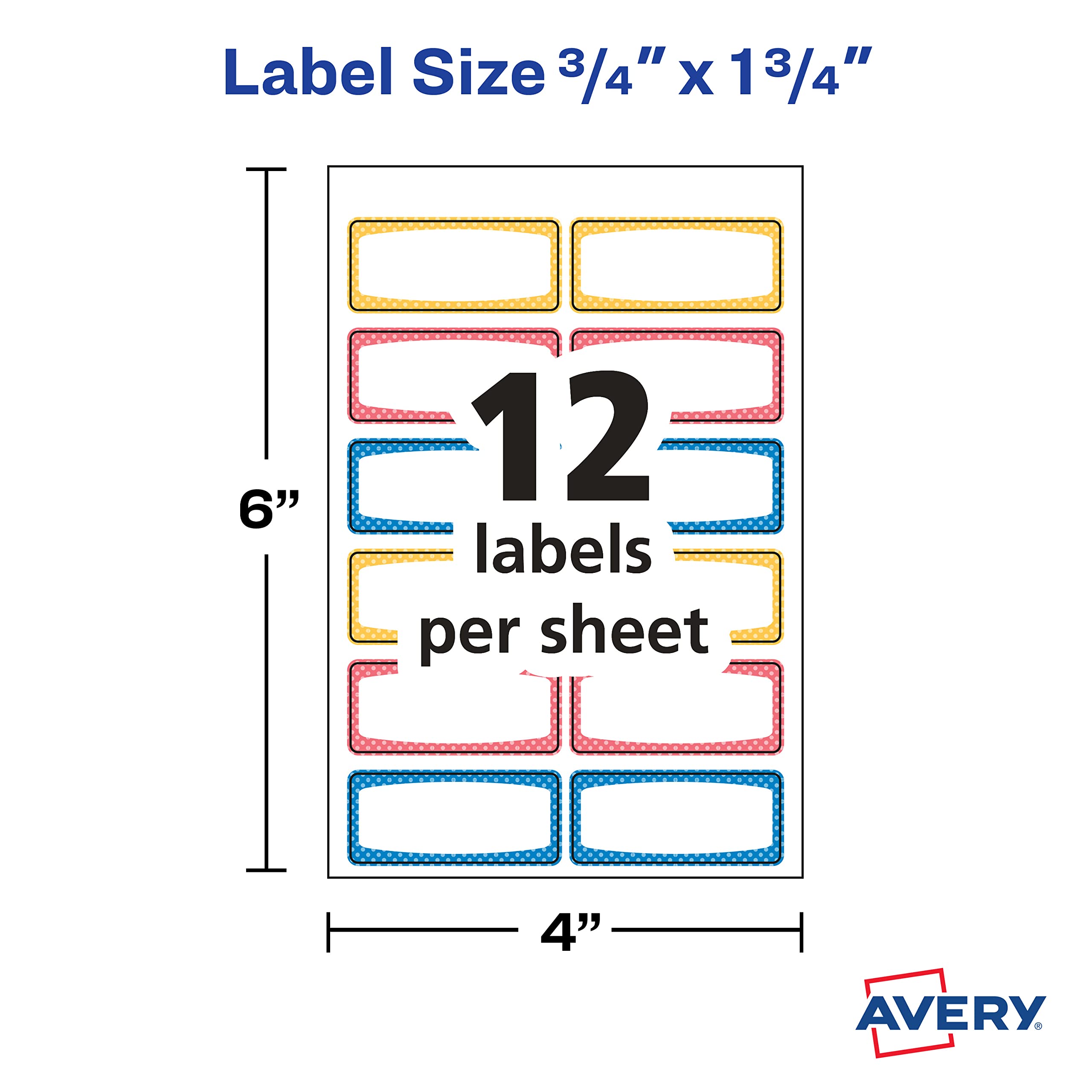 Snapklik.com : Avery Durable Labels For Kids Gear, 3/4" X 1-3/4", Assorted Border Colors, Water ...