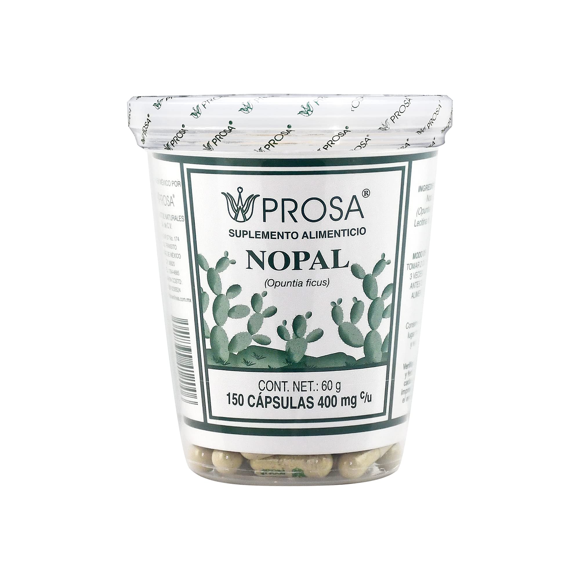 Prosa | Cápsulas de Nopal, frasco con 150 cápsulas de 400 mg, de penca ...