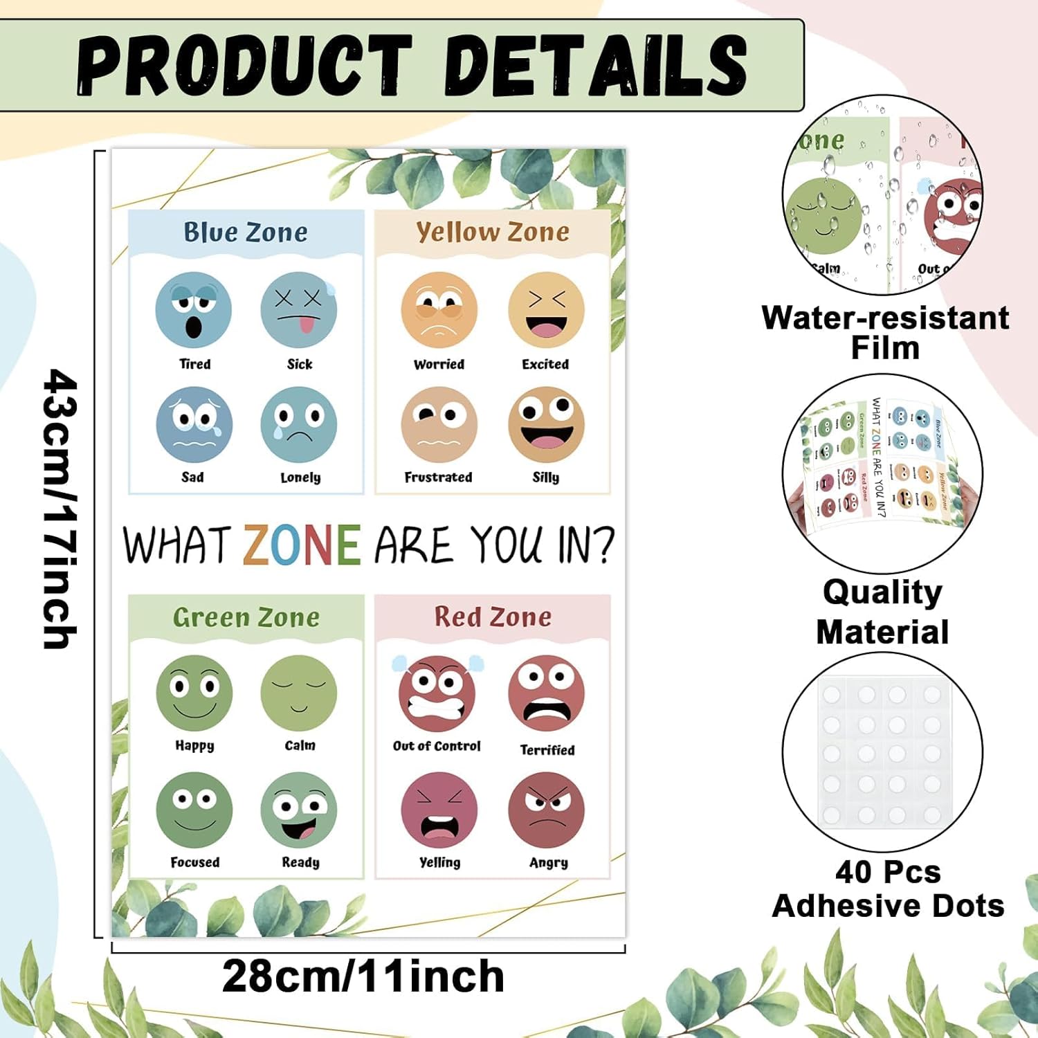 Feelings Chart for Kids Greenery Emotions Poster Australia | Ubuy