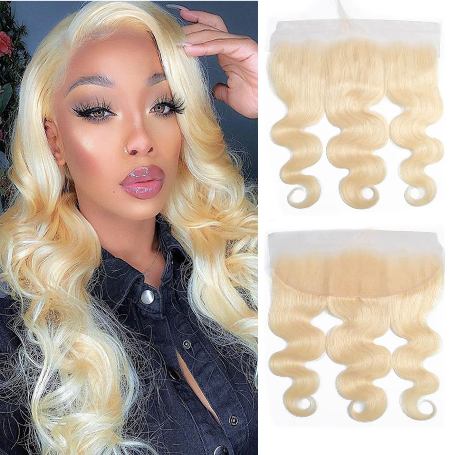 613 Blonde Frontal Human Hair 13x4 Hd Lace Frontal Closure 10 Inch 150% ...