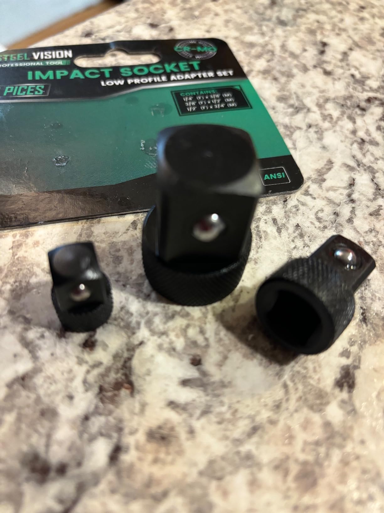 Steel Vision 3 PCS Low Profile Impact Socket Adapter Set, 1/4''F to 3/8 ...