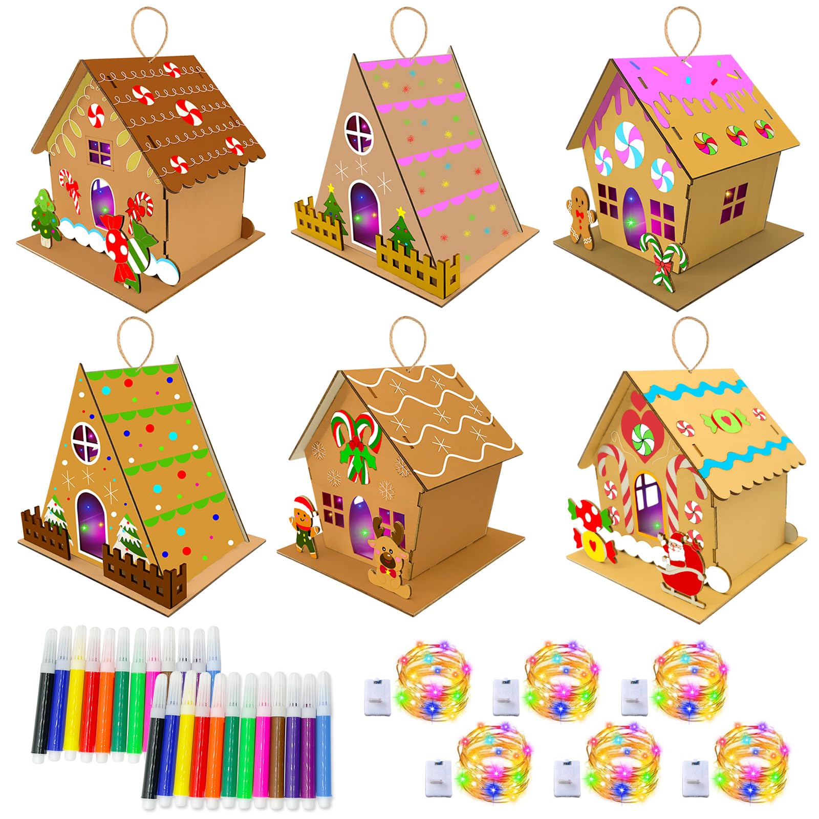 Amazon.com: 6 Set Christmas Gingerbread Craft Kit，DIY Wooden Nativity ...