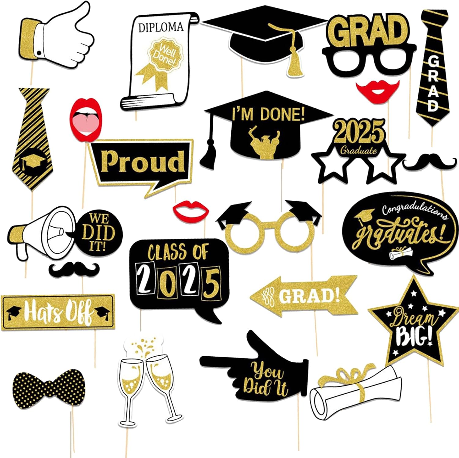 25PCS Graduation Photo Booth Props, Graduation Party Decorations, Photo ...