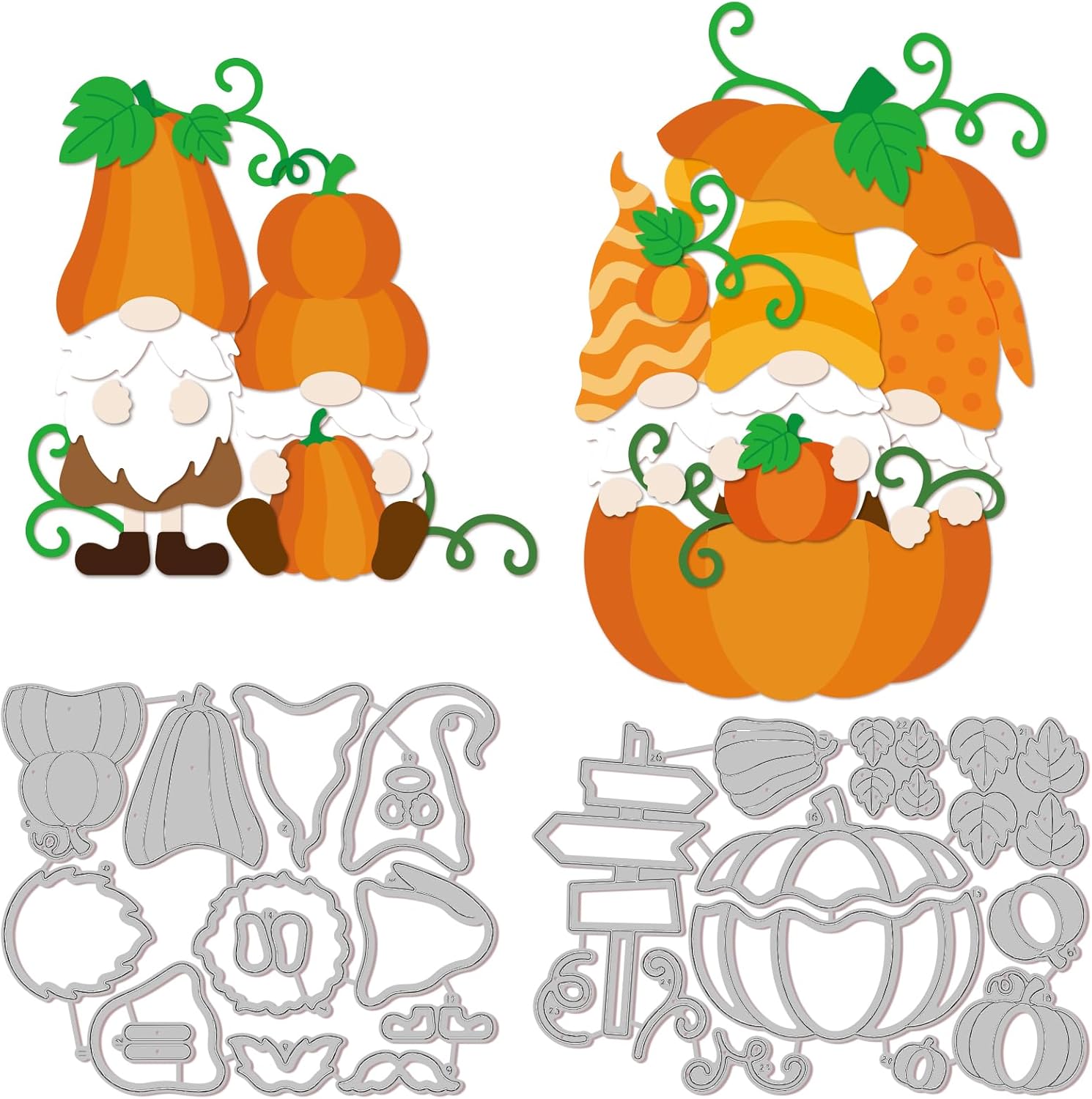 Amazon.com: GLOBLELAND Pumpkin Gnome Cutting Dies Autumn Gnome Die Cuts ...