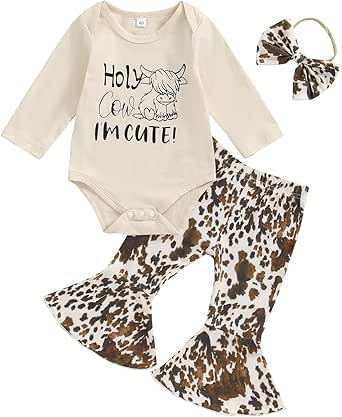 Amazon.com: Yxniwxe Newborn Baby Girl Western Clothes Holy Cow I’m Cute Highland Cow Print ...
