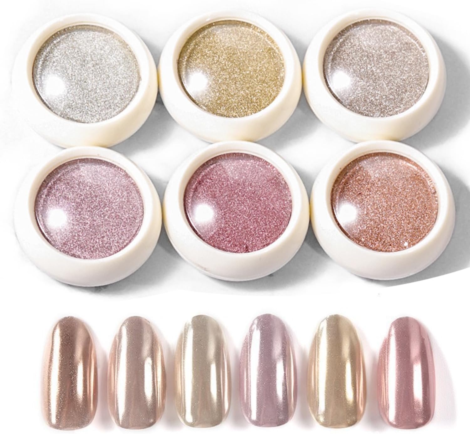 Amazon.com: Miniling 6 Colors Metallic Mirror Chrome Nail Powder, Rose ...