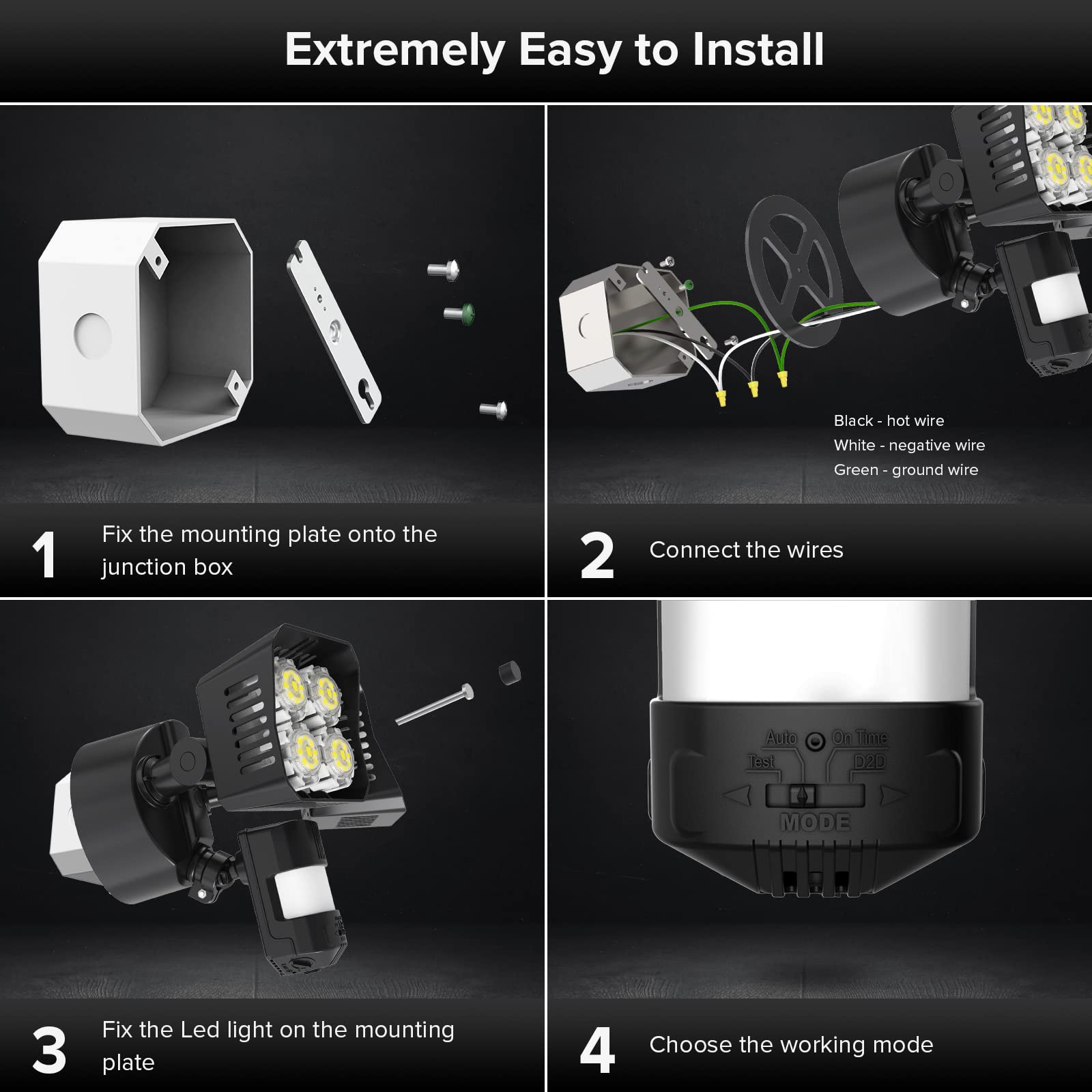 Black Motion Sensor Flood Light