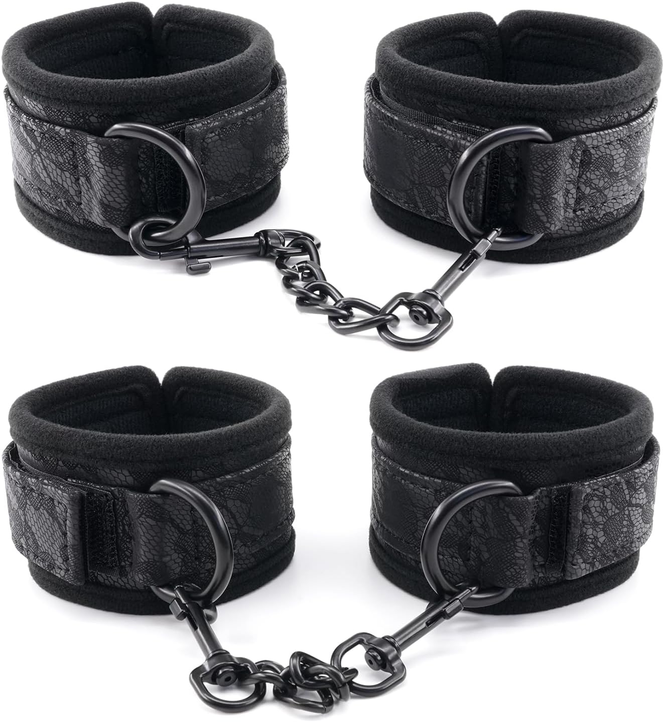 Women and Men Padded Leather Bondage Handcuffs and Ankle Cuffs Set, Bondage Kit Black Leather ...