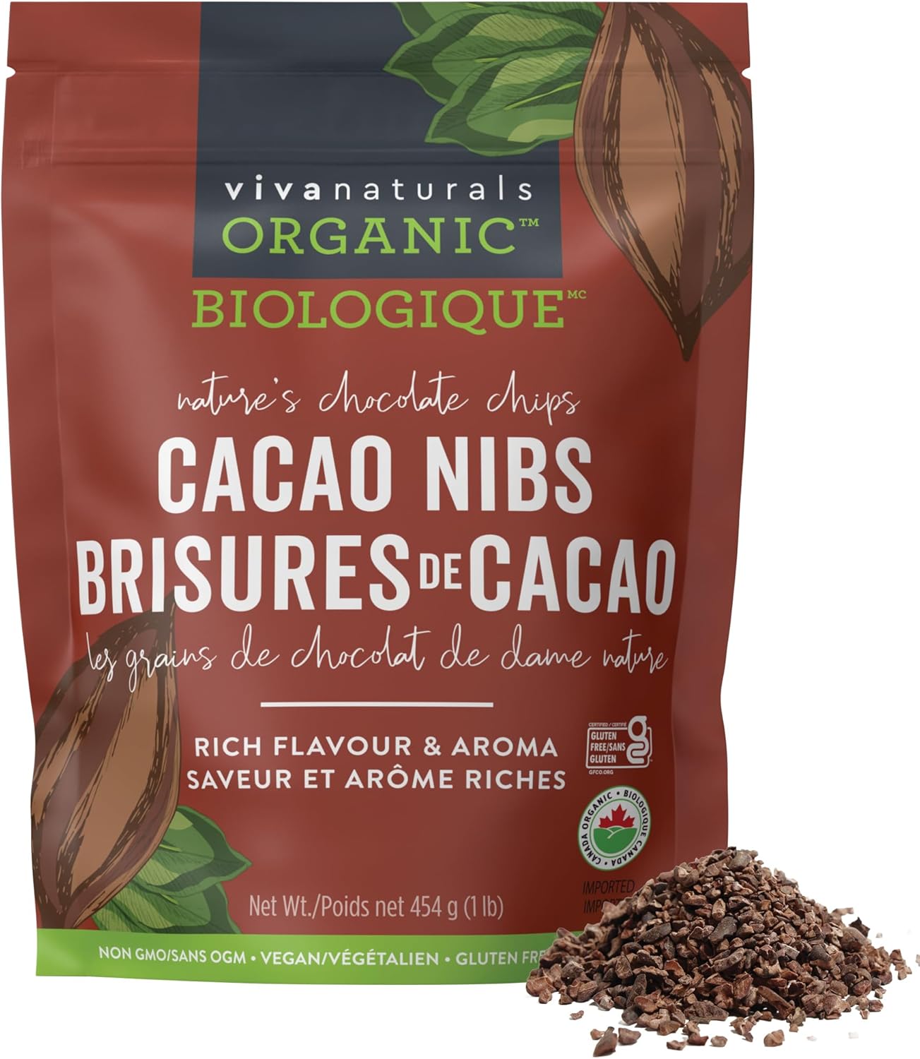 Viva Naturals Organic Cacao Nibs, 1 lb (454 g) - Premium cocoa nibs ...