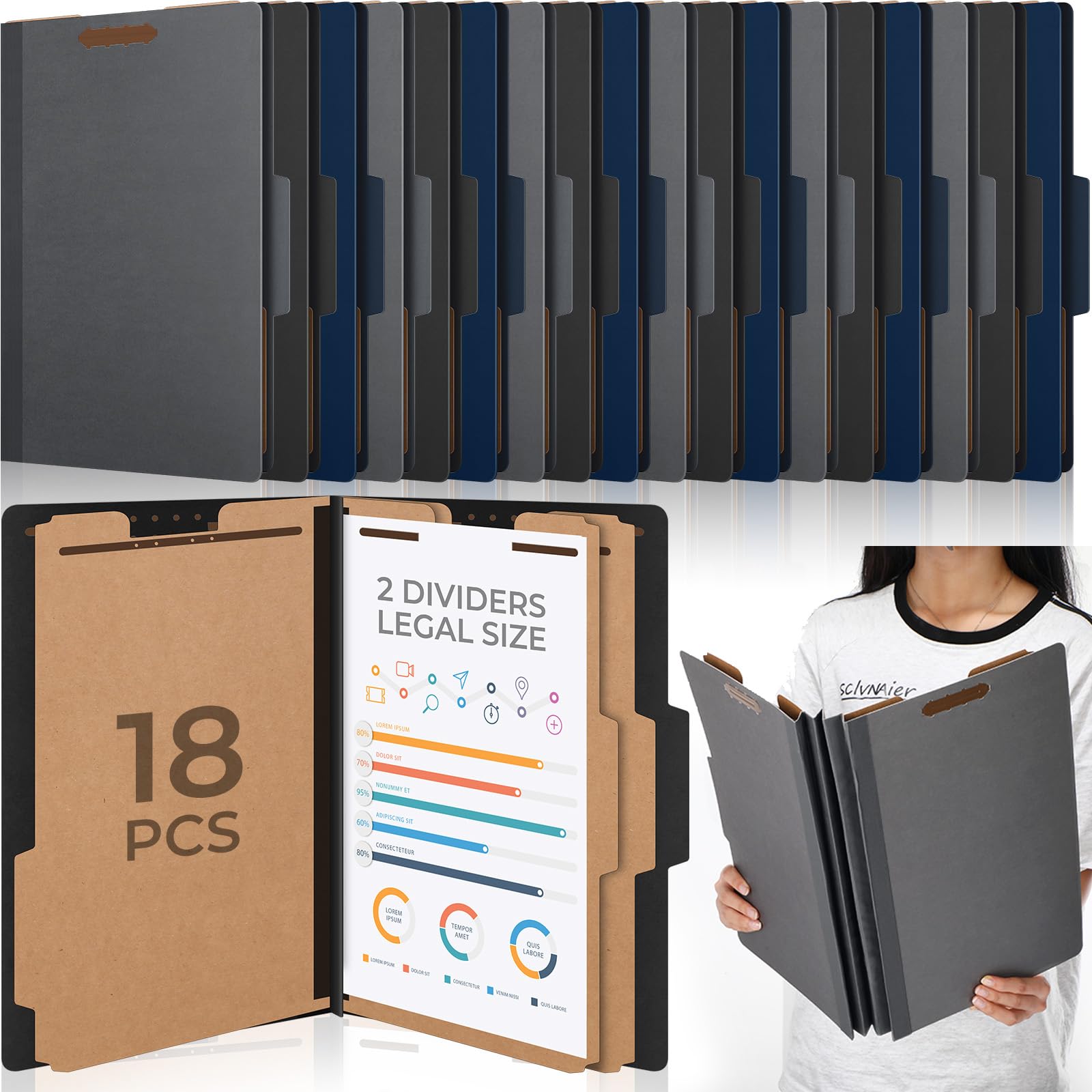 Amazon.com : 18 Pcs Legal Size Pressboard Classification Folders 2 ...