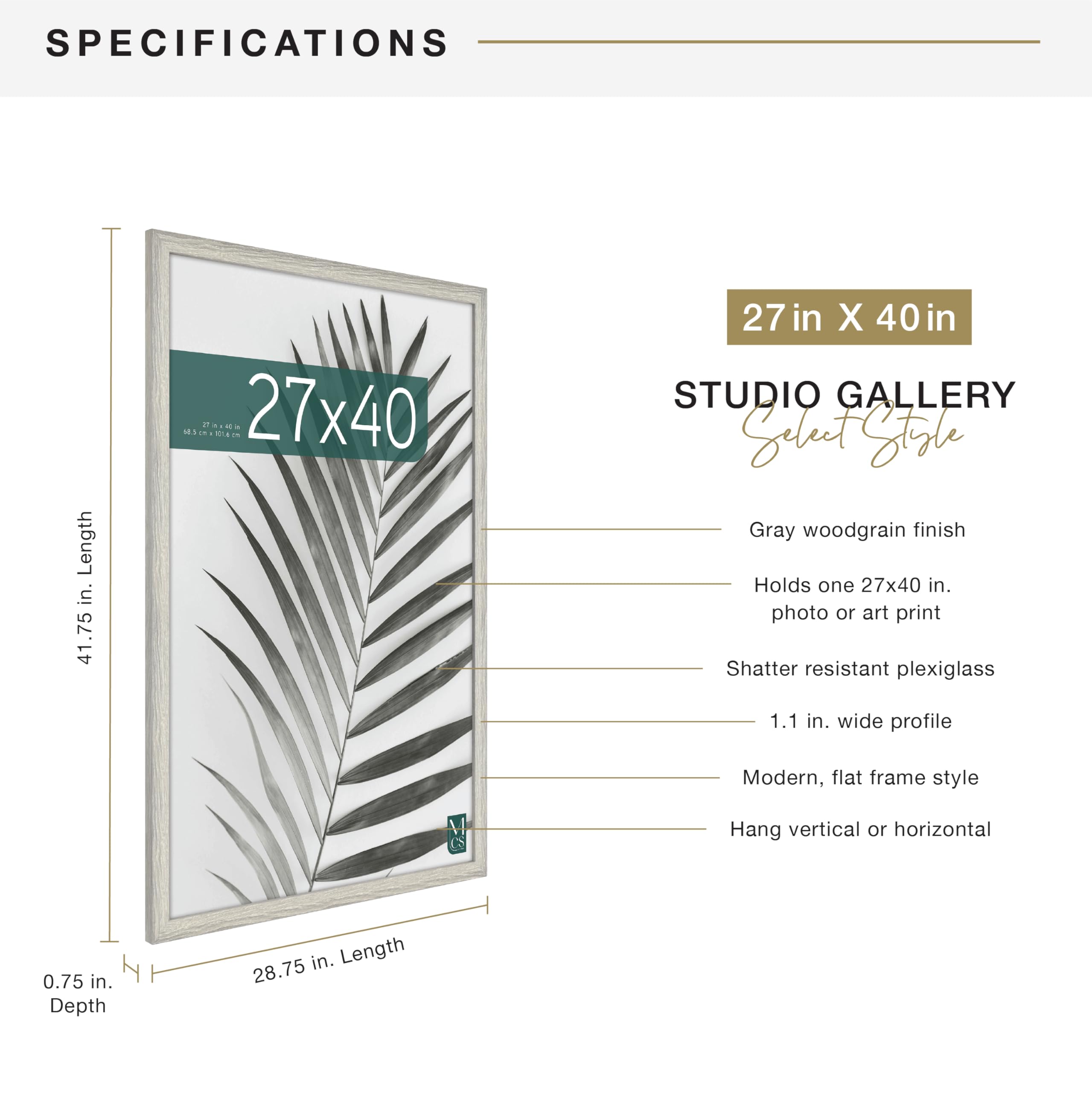 Snapklik.com : MCS Studio Gallery Movie Poster Frame 27x40 Gray ...