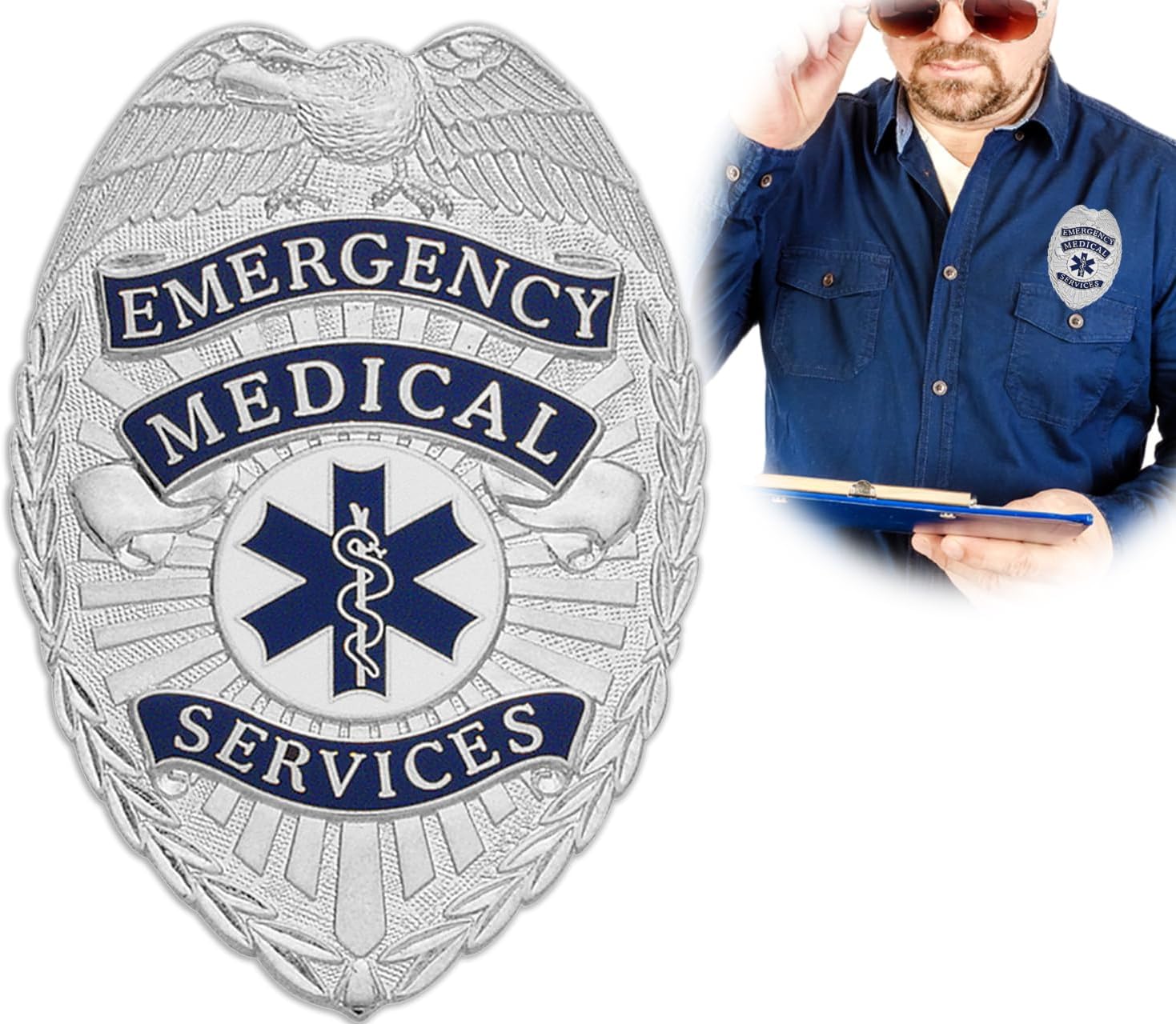 Amazon.com : Emergency Medical Services Badge (EMS) Silver Metal Shield ...