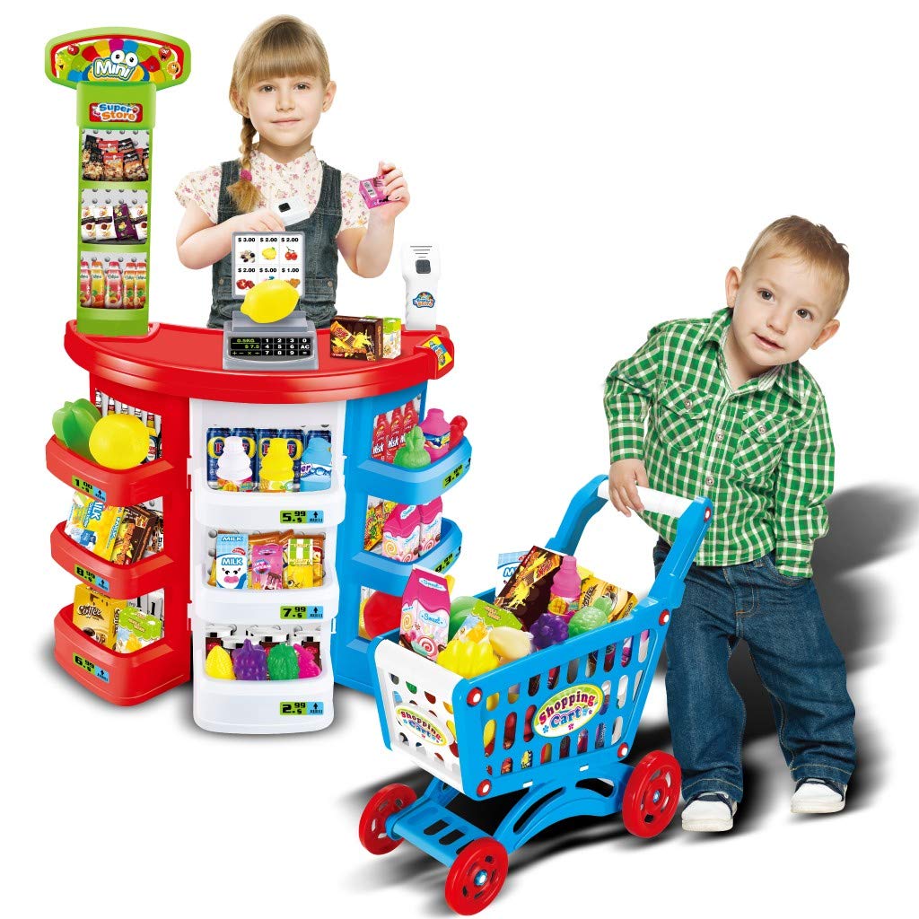 Kids Supermarket Stall Toy Shopping Trolley and Over 30 Play Food ...