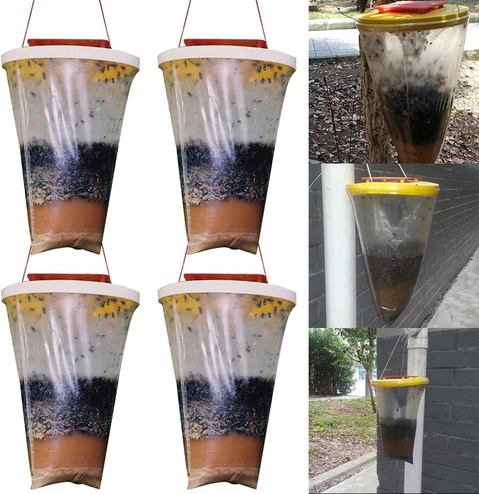 4 Pack Fly Catcher Outdoor with Fly Bait, Disposable Ranch Fly Traps ...