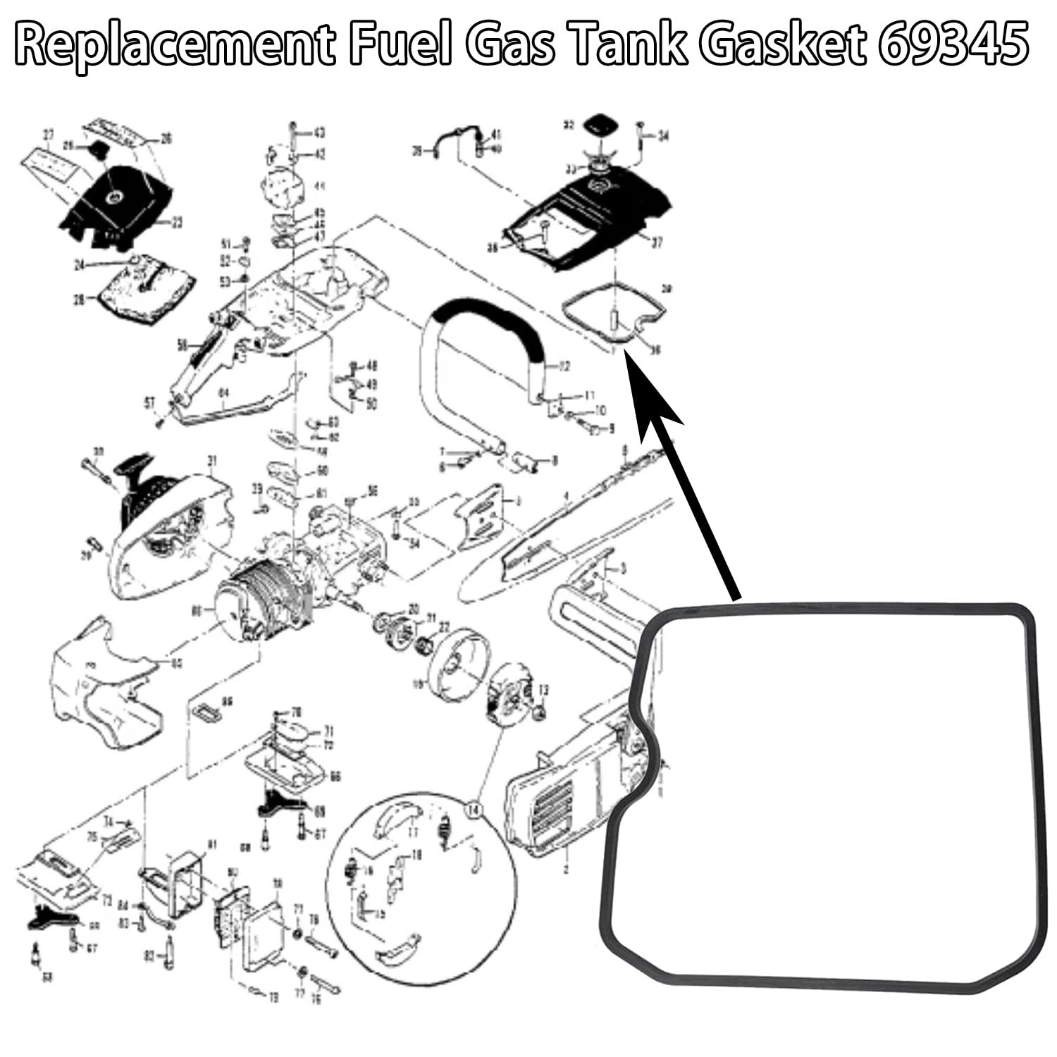 Part 69345 Gasket Gas Tank Sealer 2-Pack Fuel Tank Gasket For McCulloch ...