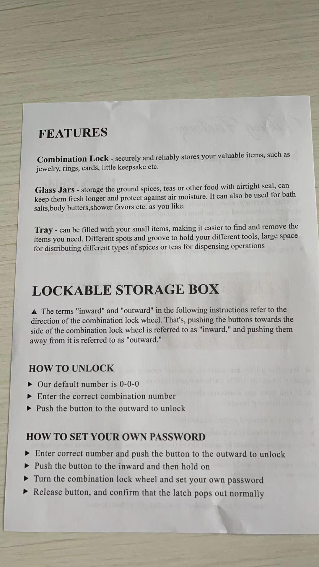 Viking Factory Large Bamboo Box with Combination Lock, Home Decorative ...