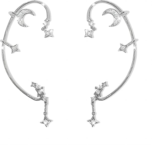 Amazon.com: Moon Star Ear Cuff Earrings for Women Rhinestone Non ...