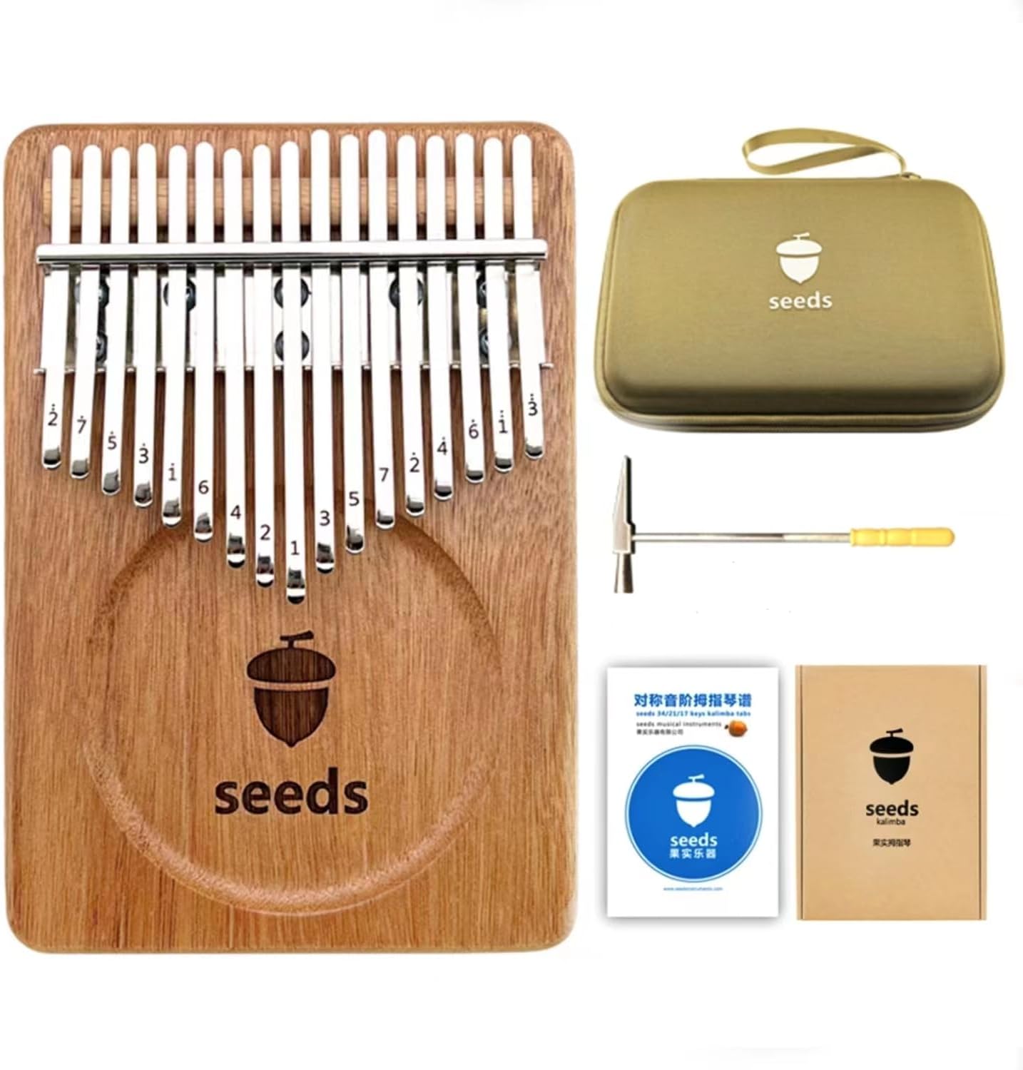 Seeds Kalimba Thumb Piano 17 Keys Okoume wood ultra-lightweight ...