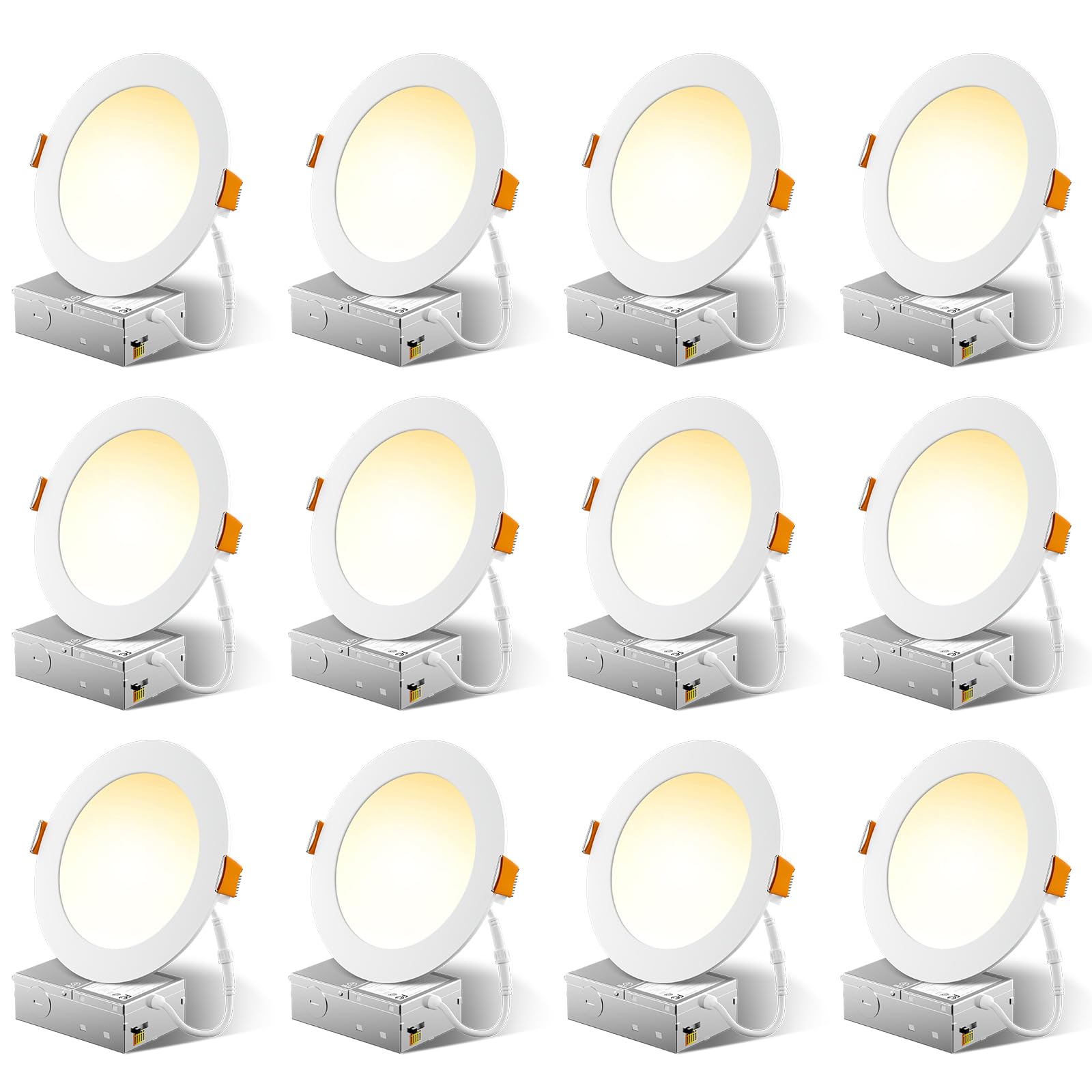 12 Pack 6 Inch 5CCT Ultra-Thin LED Recessed Ceiling Light with Junction ...