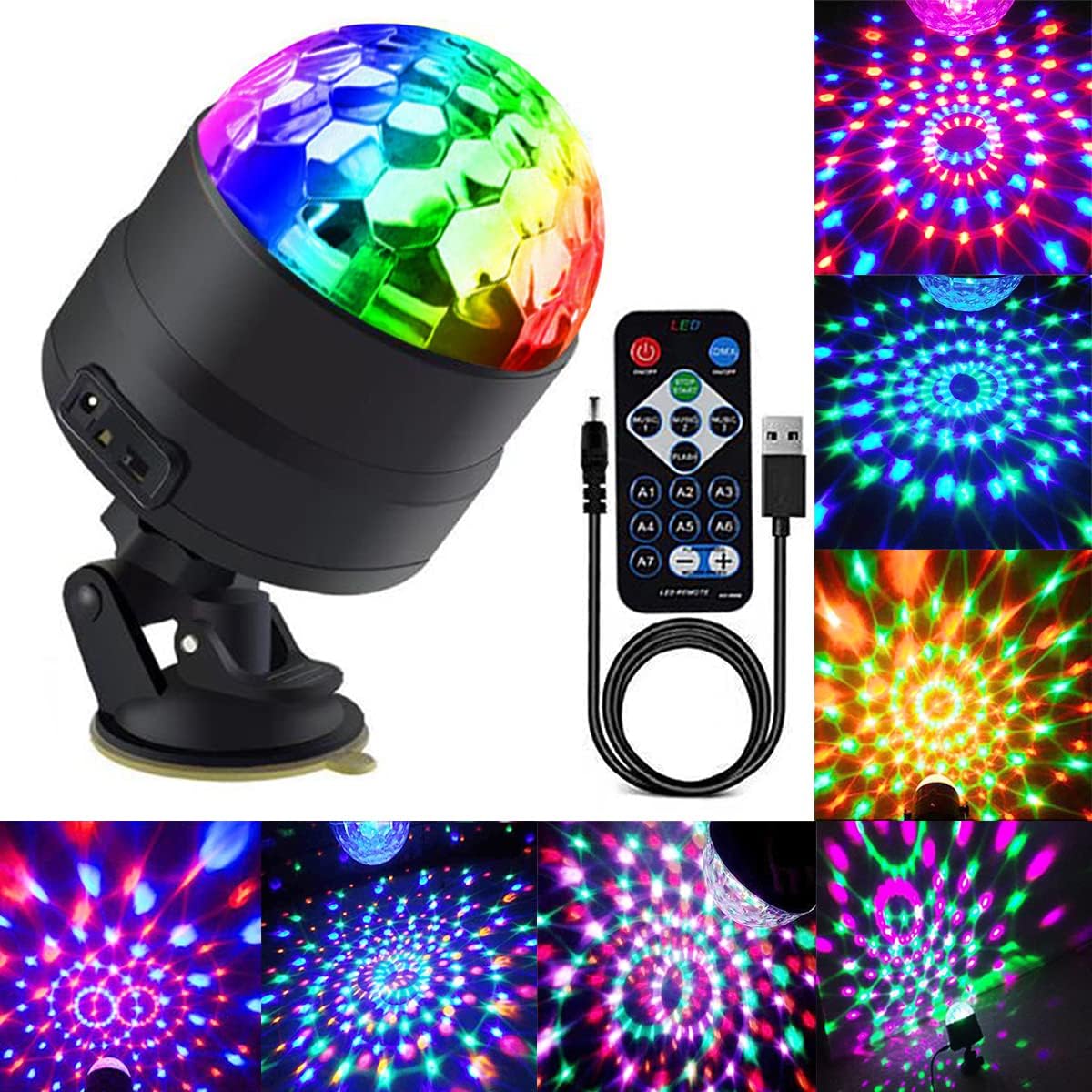 Disco Ball Party Lights Portable Rotating Lights Sound Activated LED ...