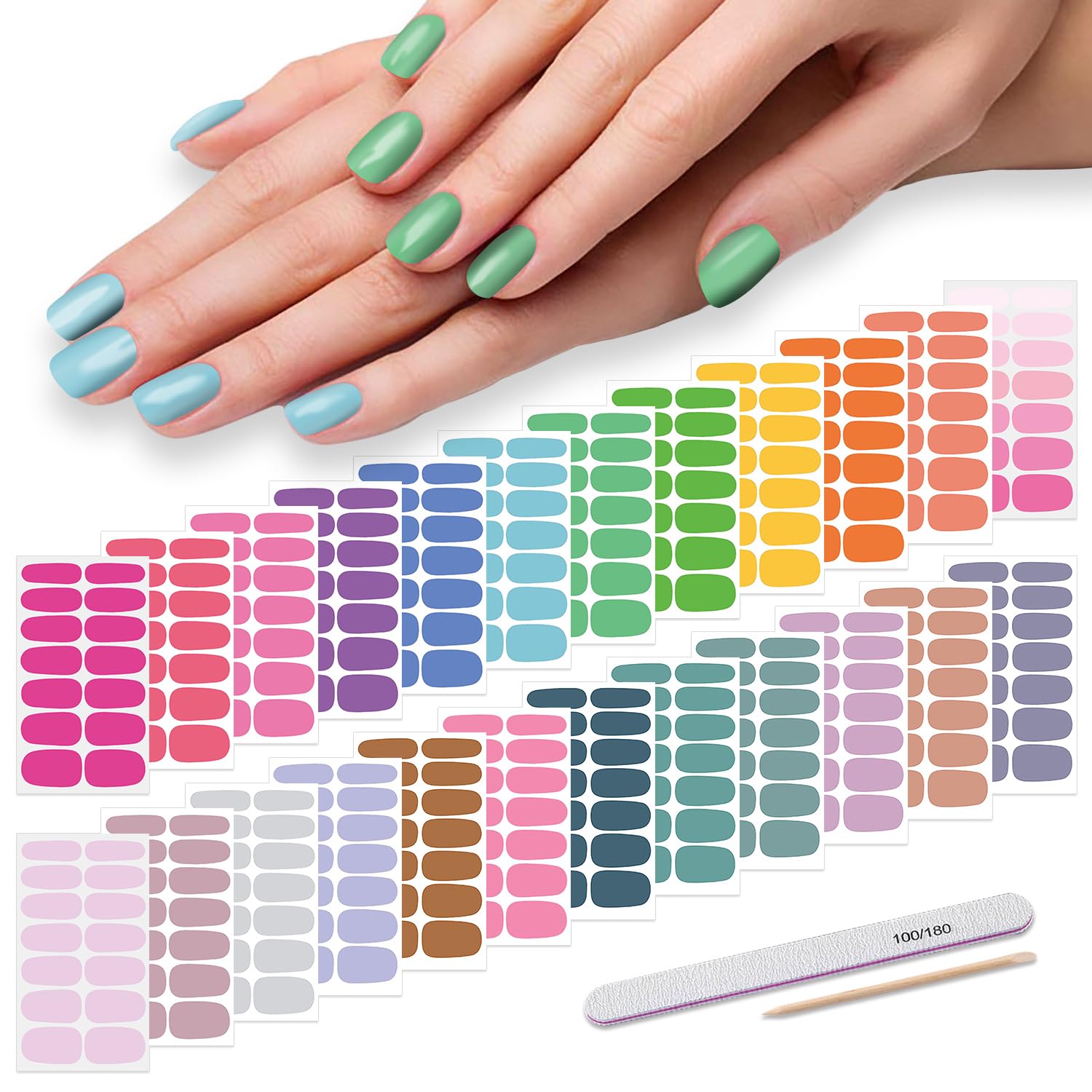 Amazon.com: DANNEASY 24 Sheets Light Color Nail Polish Stickers Full ...