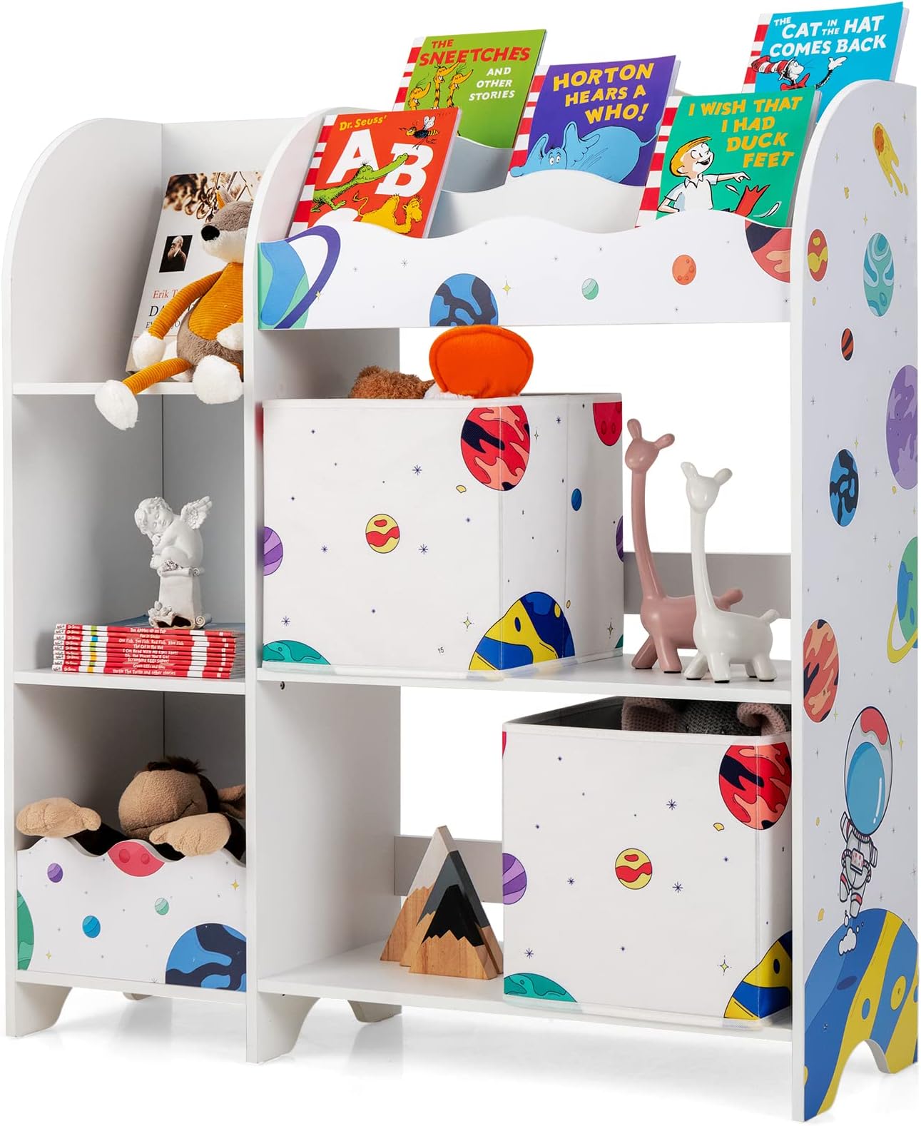 Amazon.com: Lineshading Space Rocket Bookshelf Kids 4 Tier Wooden Toy ...