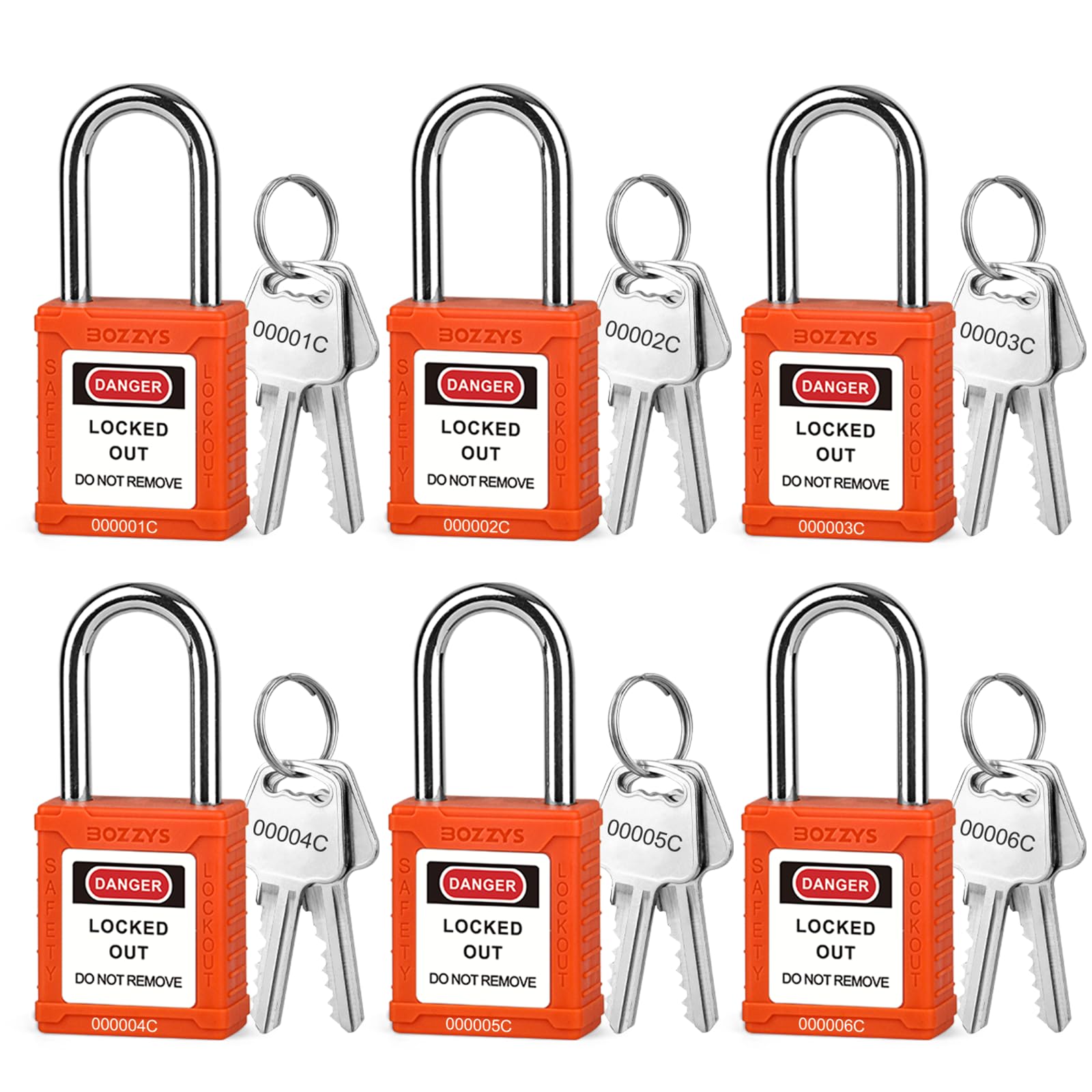 BOZZYS Lockout Tagout Locks,6Pack Orange Loto Locks,2 Keys Per Safety ...