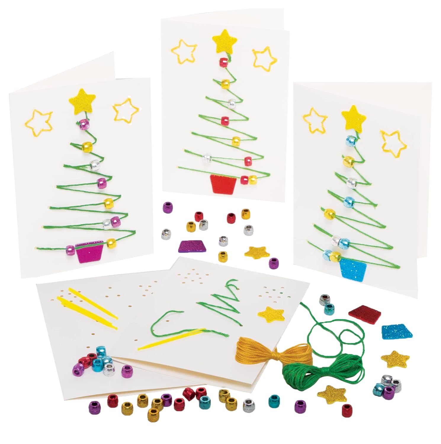 Baker Ross FE953 Christmas Tree Bead Threading Kits - Pack of 6, Make ...