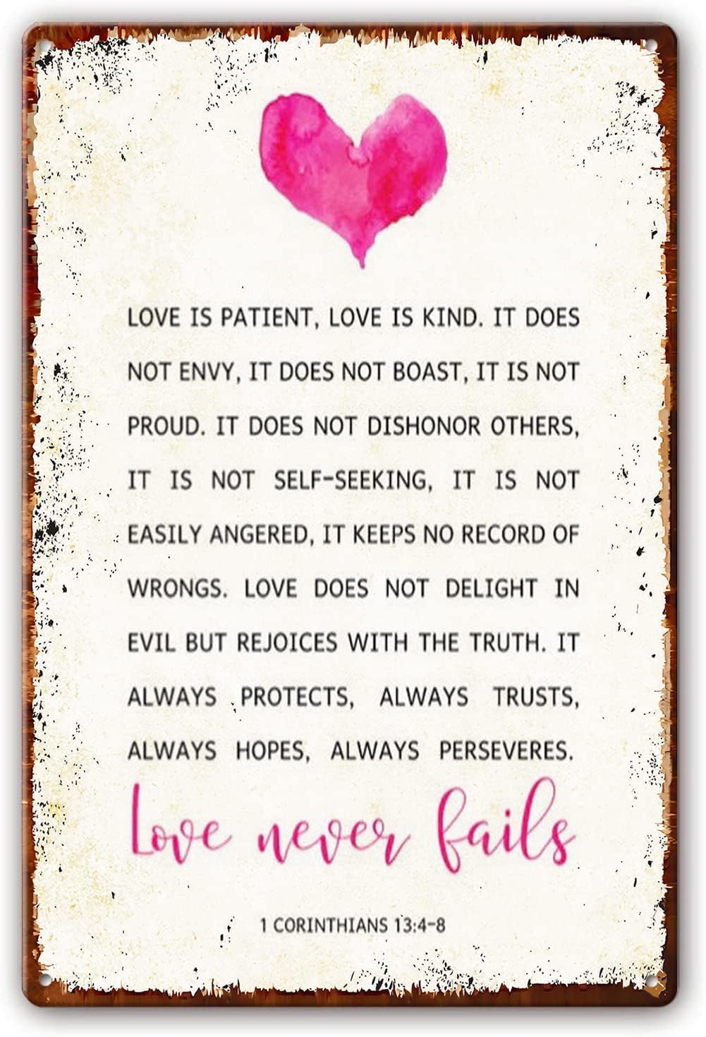 Love is Patient Love is Kind Love Never Fails Metal Tin Sign Bible ...