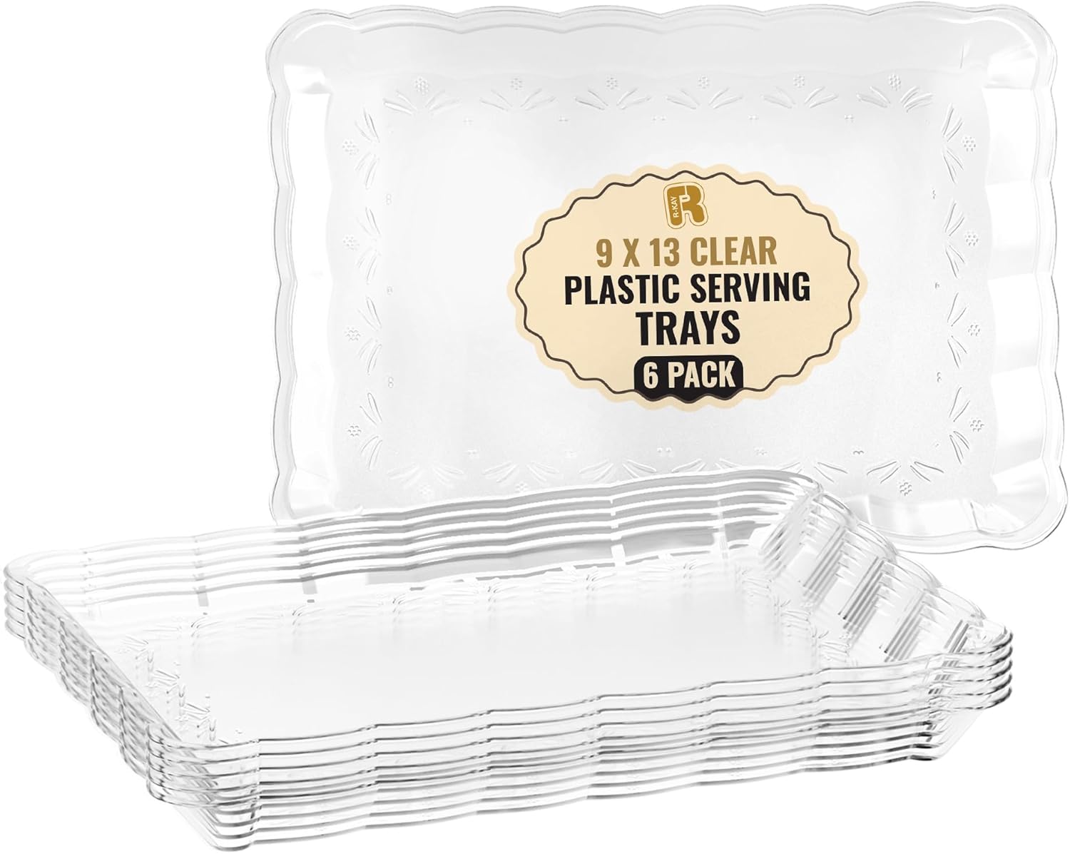 Amazon.com | 6 Pack Clear Plastic Serving Trays for Party, 9 x 13 Inch ...