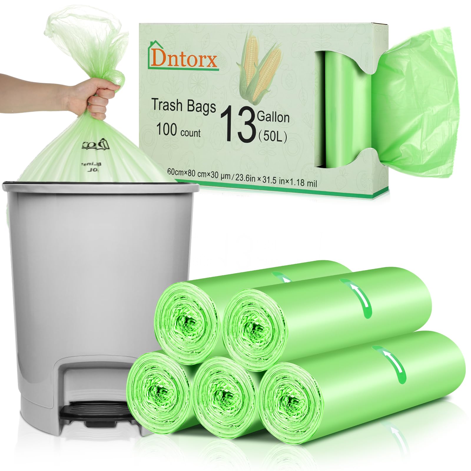 Amazon.com: Garbage Bags, 100 Count 13 Gallon Trash Bags 1.18Mils Tall ...