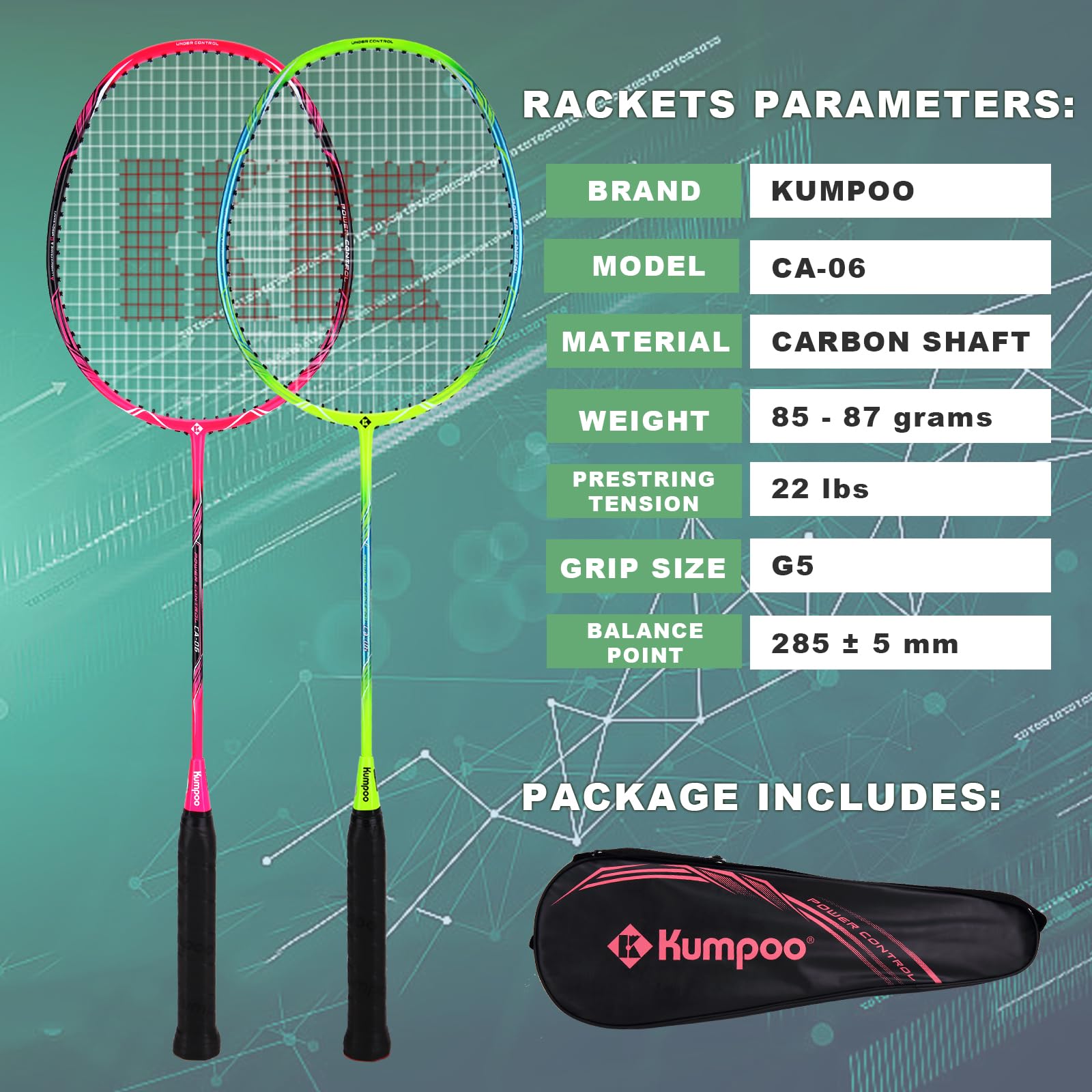 Snapklik.com : KUMPOO Professional Badminton Rackets Set Of 2, Carbon ...