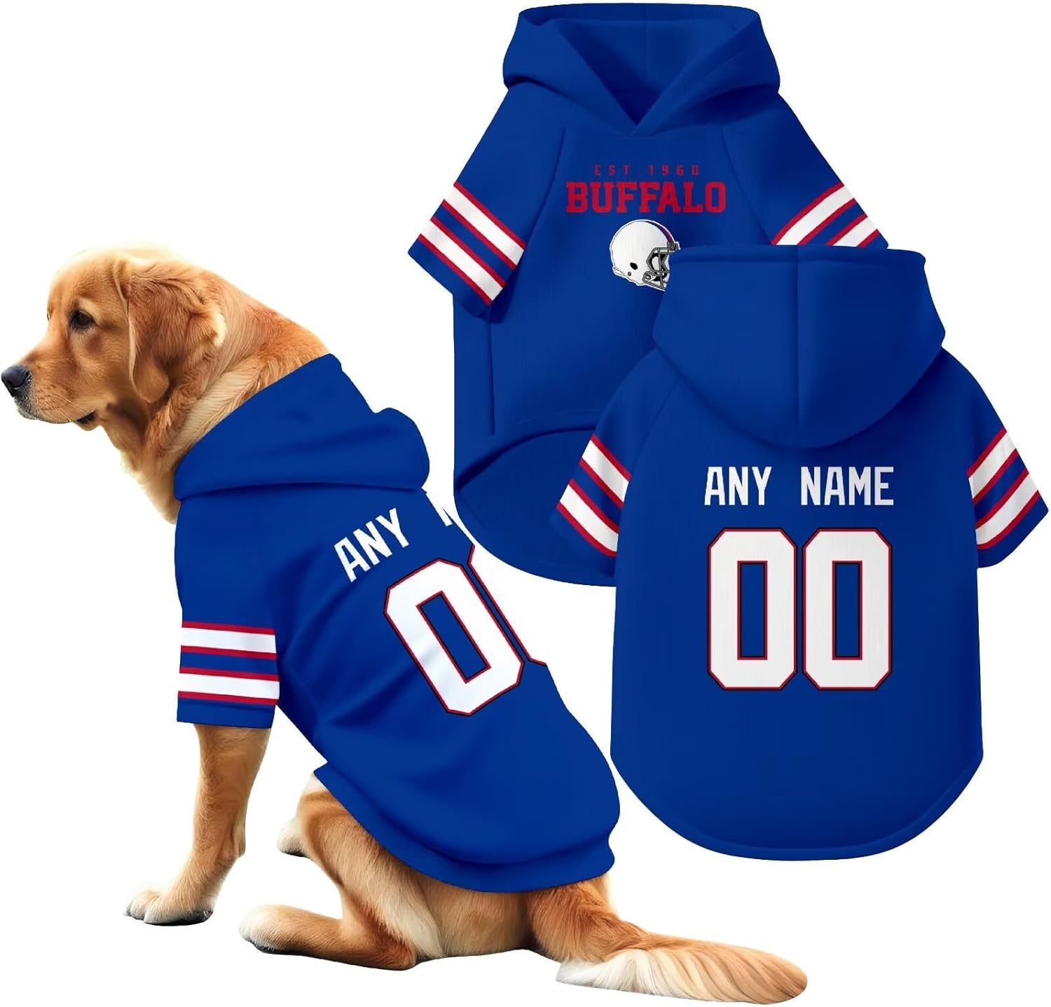 Amazon.com : ANTKING Buffalo Dog Hoodie T-Shirt Pet Clothes Jersey Custom Name and Number Gifts ...