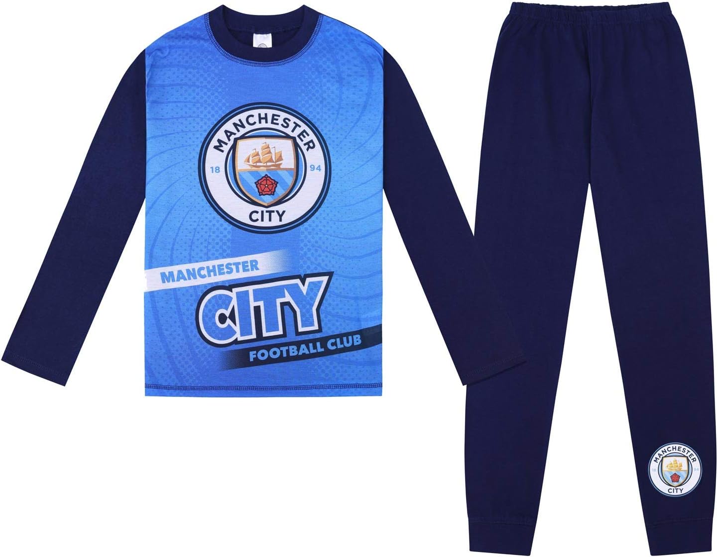 Manchester City FC Official Gift Boys Sublimation Long Pyjamas 3-4 ...