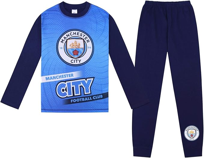Manchester City FC Official Gift Boys Sublimation Long Pyjamas 3-4 ...