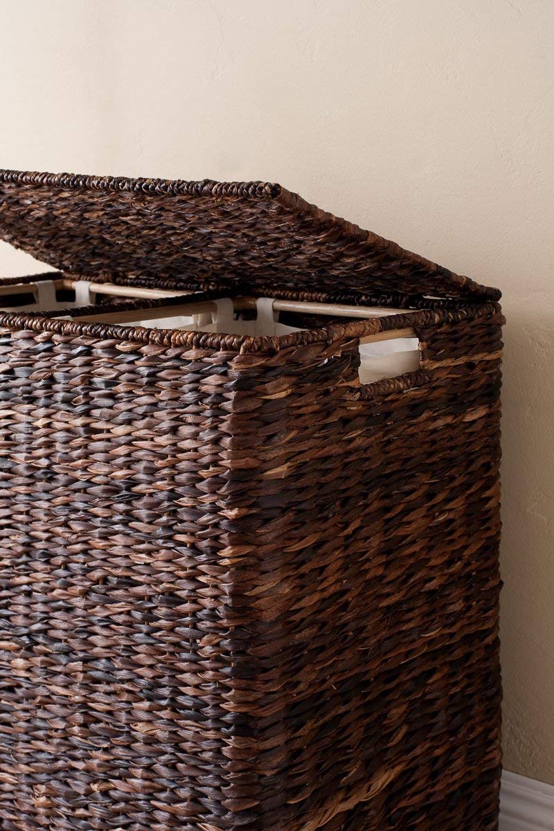 BirdRock Home Oversized Divided Hamper with Liners and Lid (Espresso ...