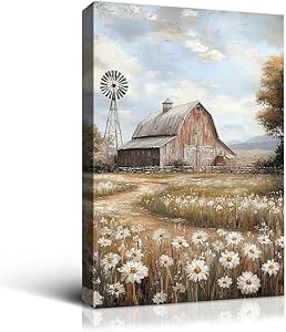 Amazon.com: Dimpoli Rustic Old Barn Canvas Wall Art Farmhouse Windmill ...