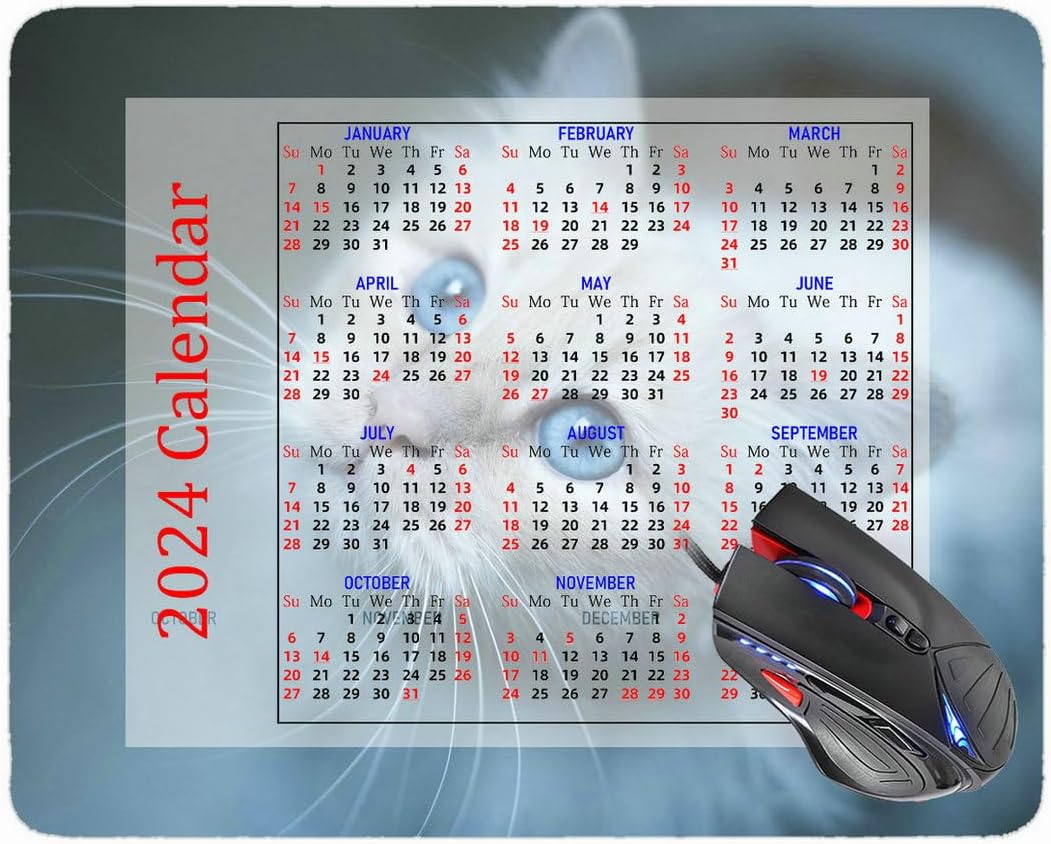 Amazon.com: Wugao 2024 Calendar Mouse Pad with US Holidays,Burmese Cat ...