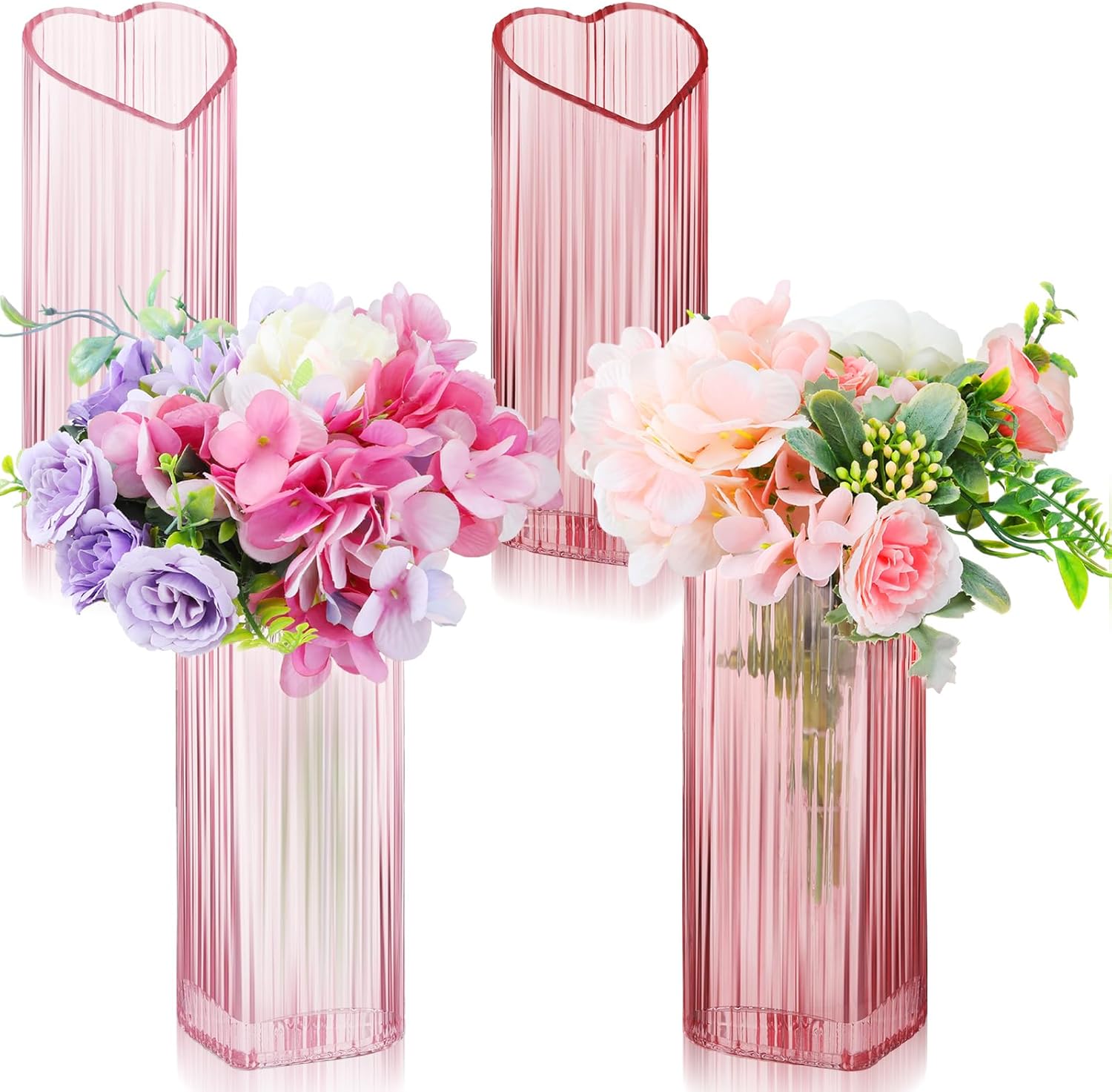 Amazon.com: Vesici 4 Pcs Heart Shaped Glass Flower Vase Red Pink Vase ...