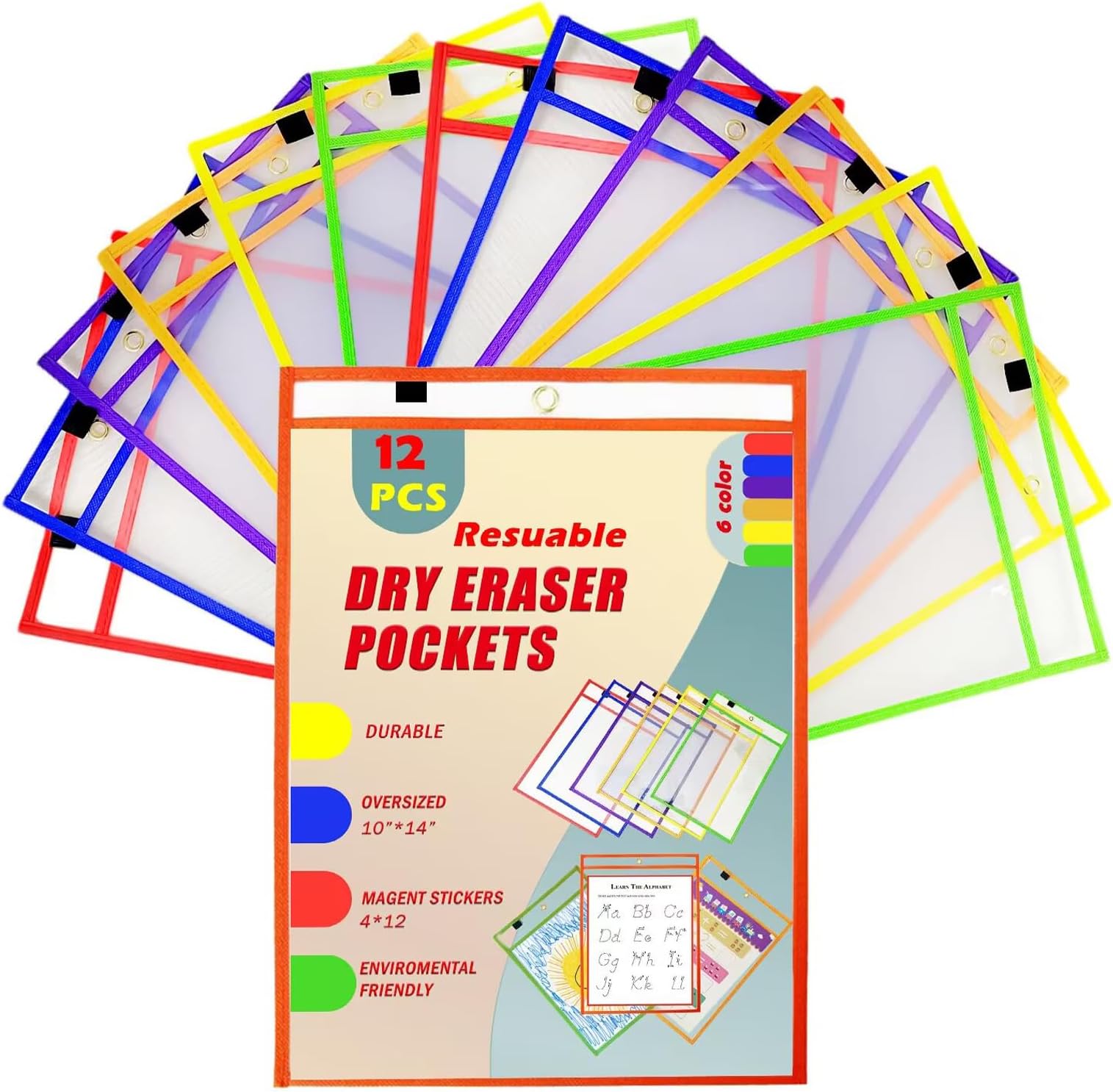 Amazon.com : Dry Erase Pockets Magnetic Dry Erase Sleeves, Reused ...