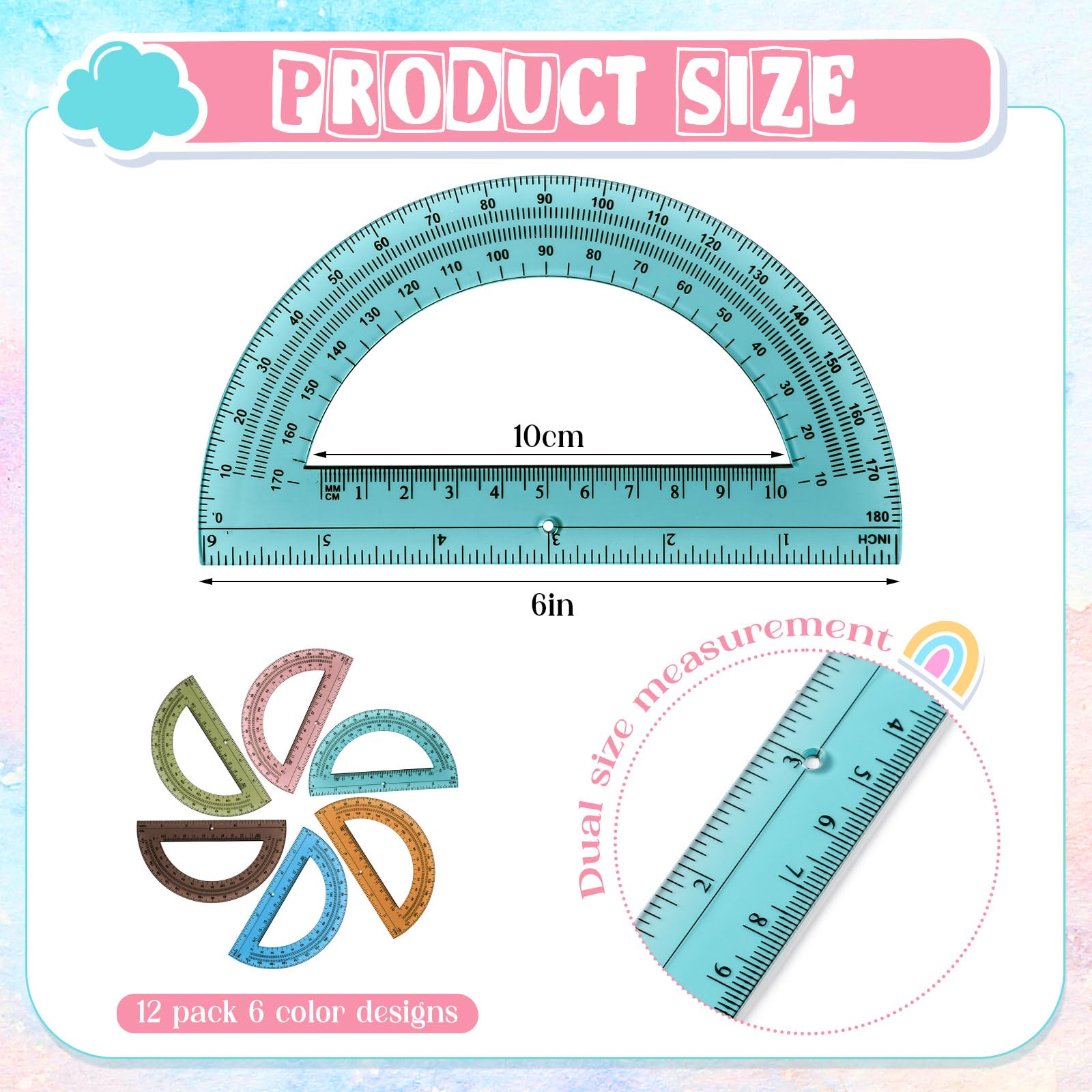 Snapklik.com : 12 Pcs Of Colorful Plastic Protractors 180 Degrees 6 ...