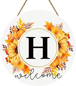 Amazon.com: Fall Door Wreath Monogram Letter H Floral Fall Door Decor ...