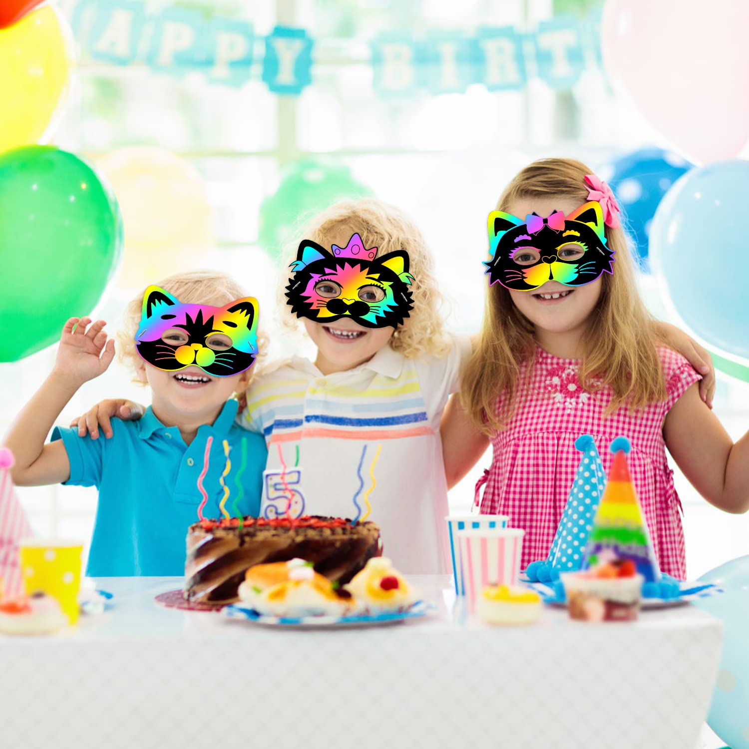 Snapklik.com : 24Pcs Cats DIY Scratch Masks, Animal Scratch Paper Mask ...