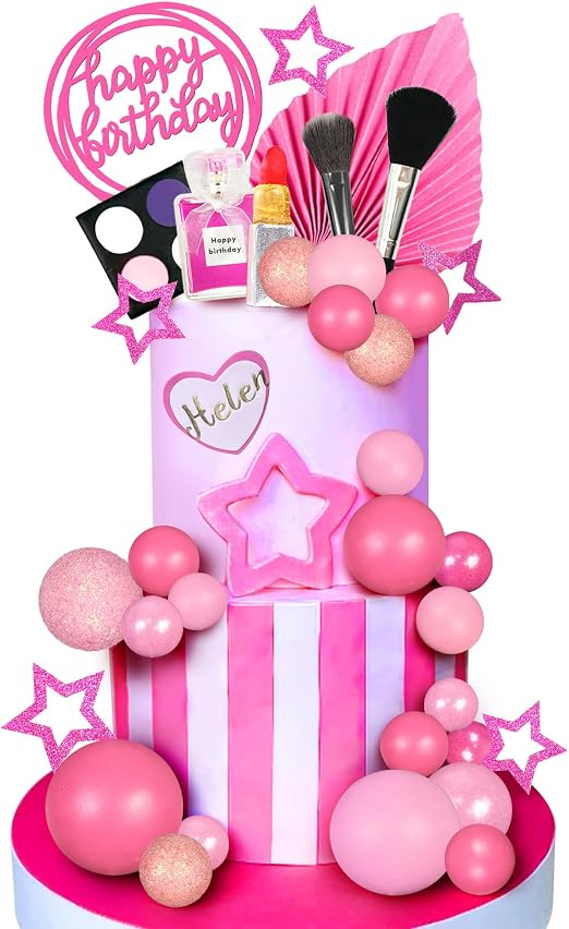 Amazon.com: 32 PCS Makeup Cake Topper Happy Birthday Cake Topper with ...