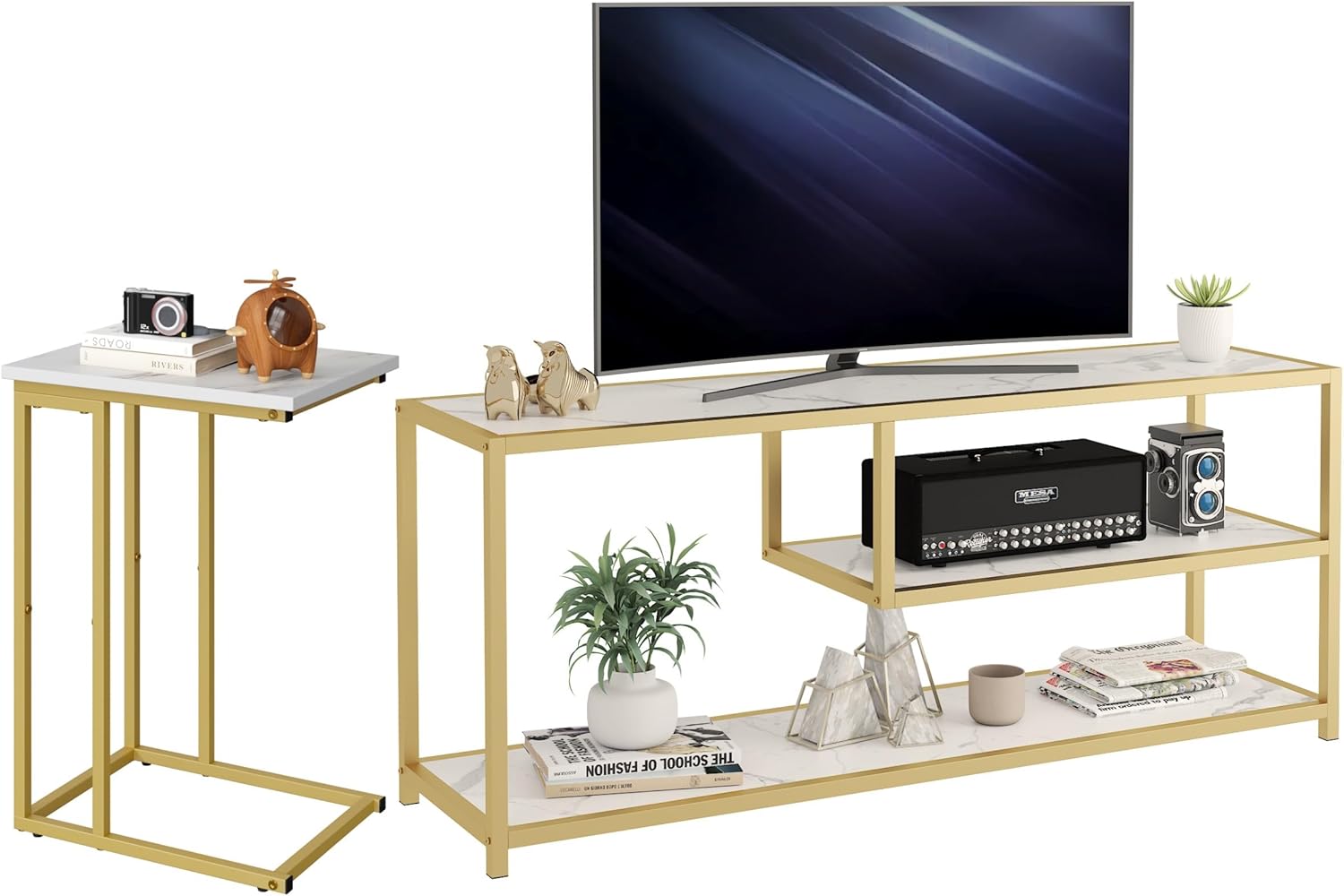 Amazon.com: Function Home Modern TV Stand and Side Table, Entertainment ...