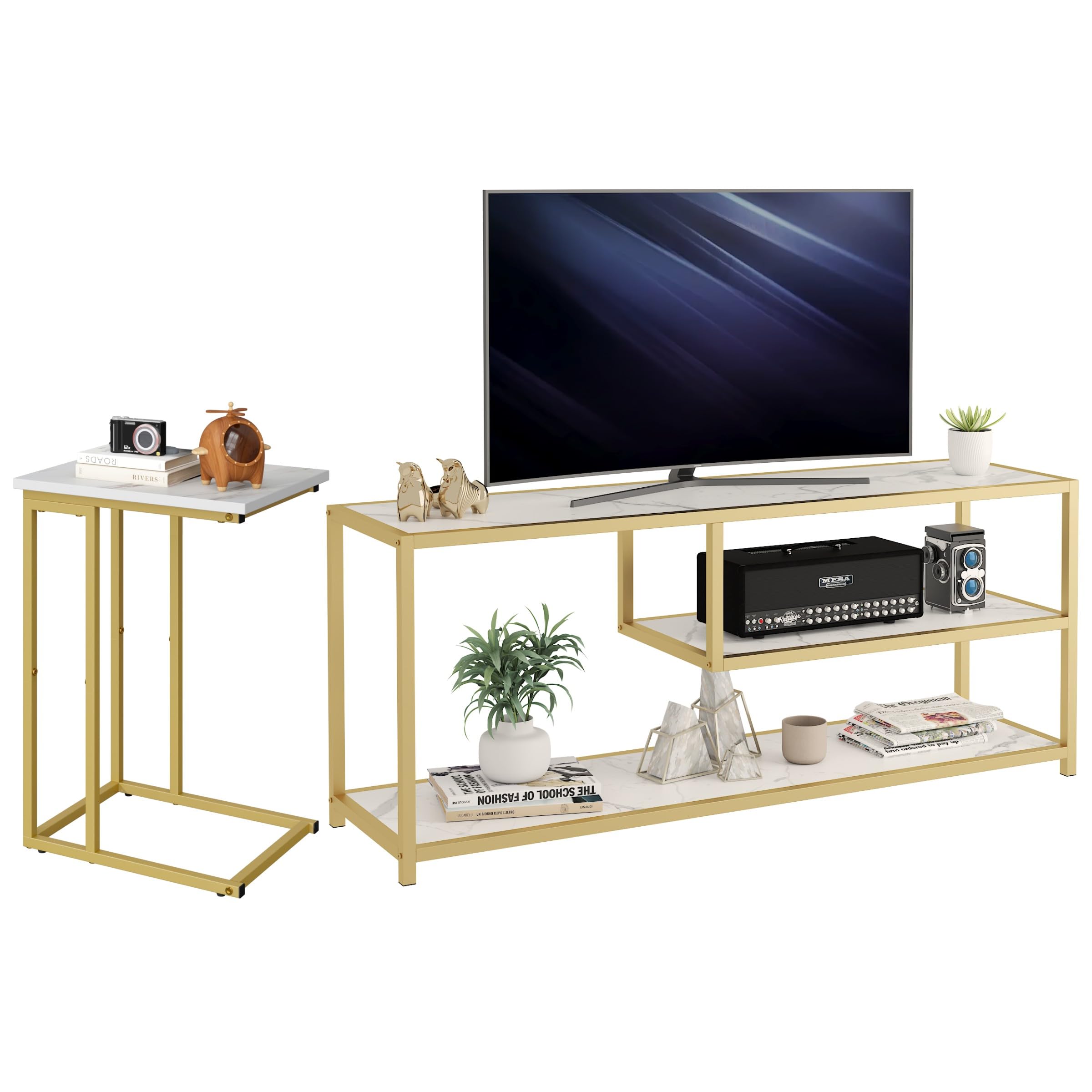 Amazon.com: Function Home Modern TV Stand and Side Table, Entertainment ...