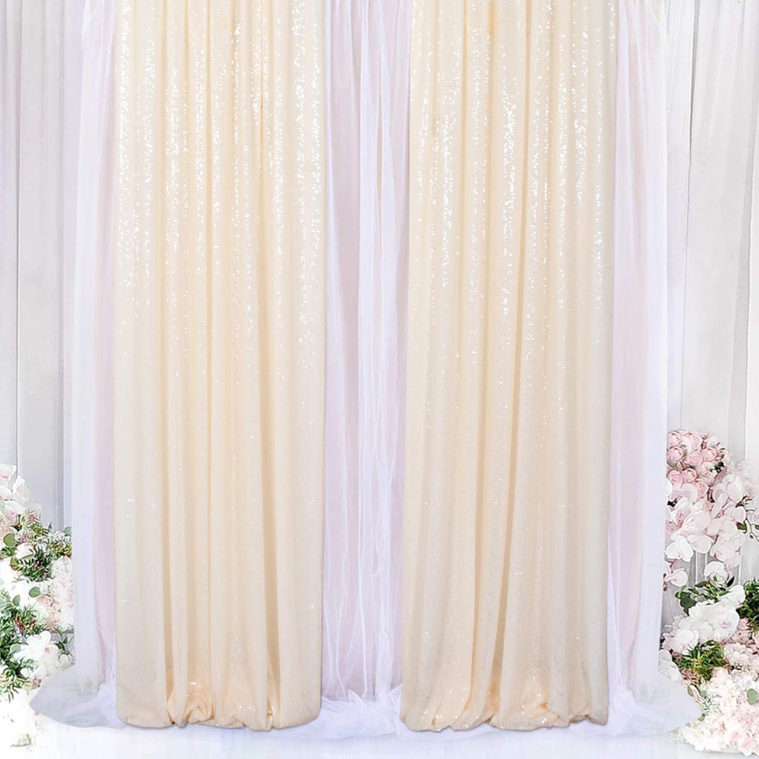 Amazon.com : ShiDianYi Sequin-Backdrop Ivory 2 Panels 4FTx6FT Sparkle ...