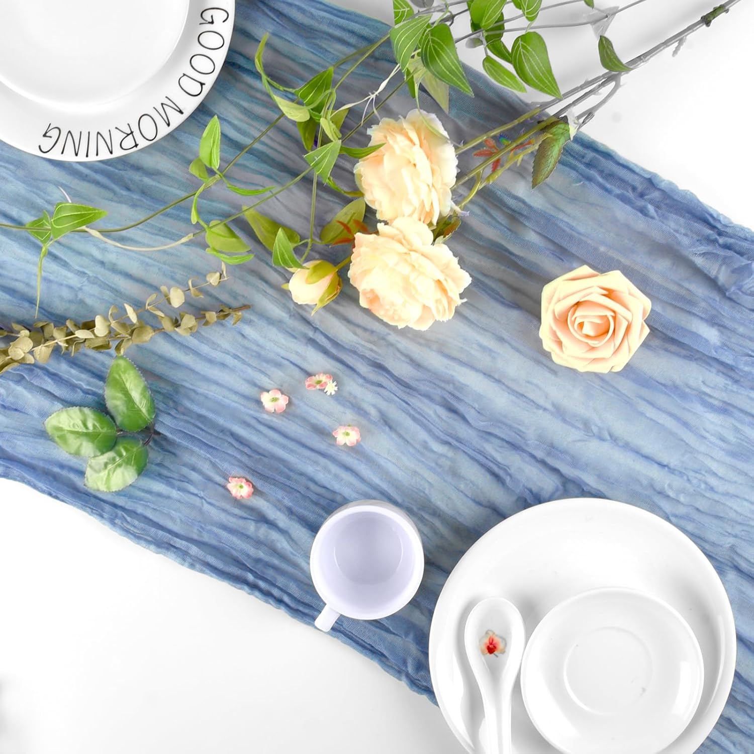 MIAHART Camino de mesa azul polvoriento, camino de mesa de gasa de 35 x 120 pulgadas, 10 pies ...