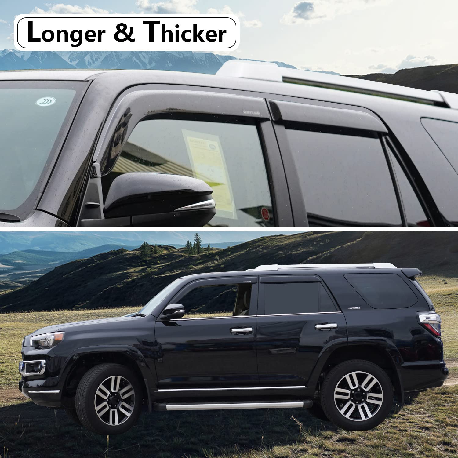 APILT Tape-On Vent Visors Rain Guards Side Window Deflectors Dark Smoke ...