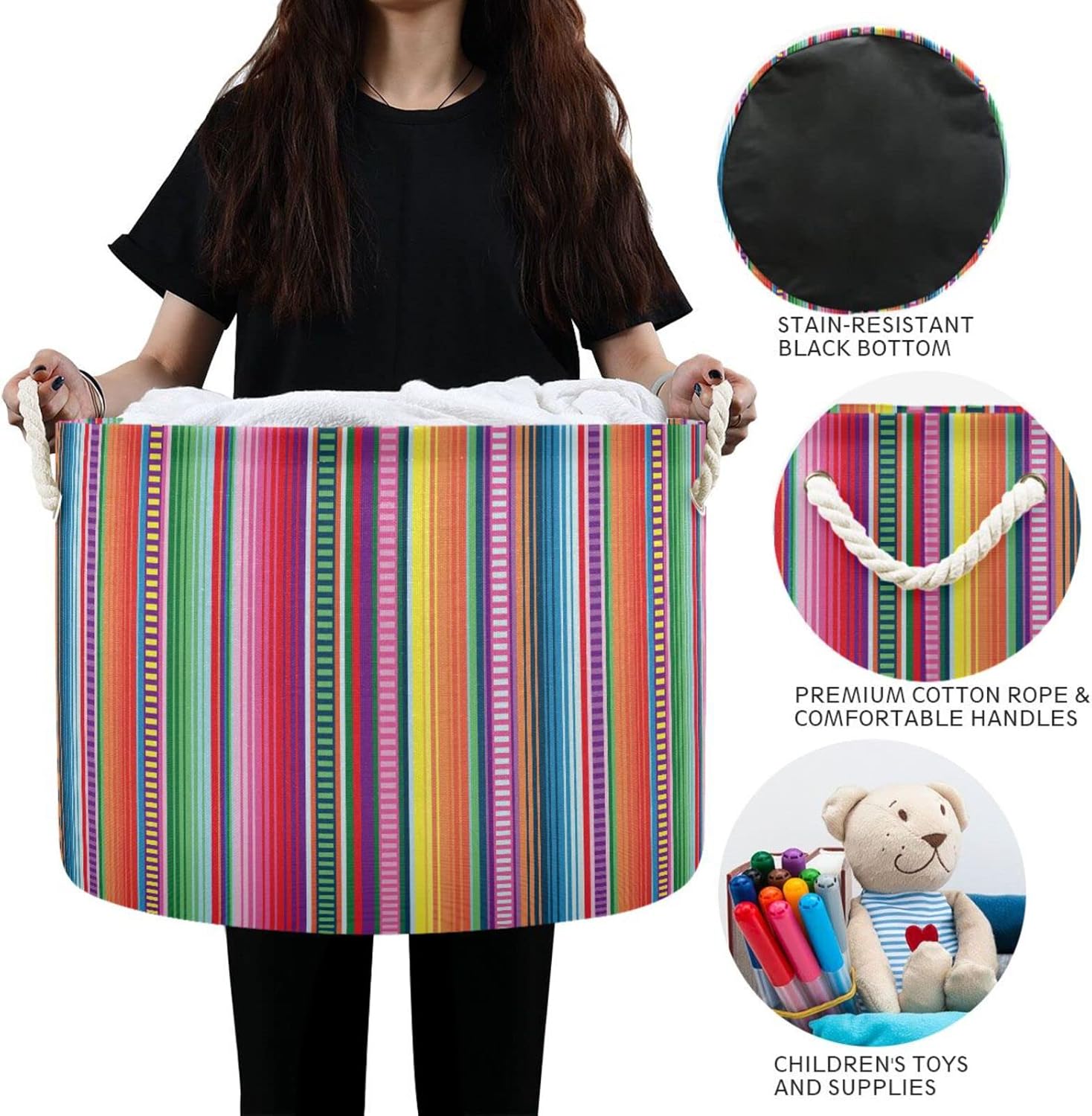 Colorida cesta de almacenamiento mexicana Cinco de Mayo Serape Stripes ...